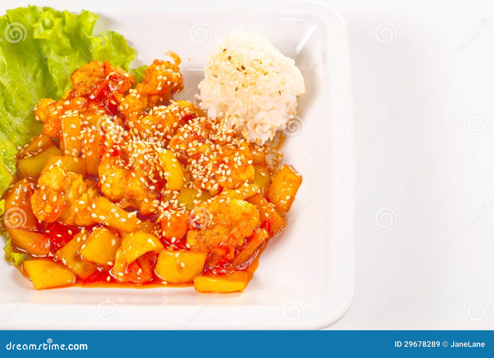 Meat with Vegetables and Rice in Sweet-sour Sauce Stock Image - Image ...