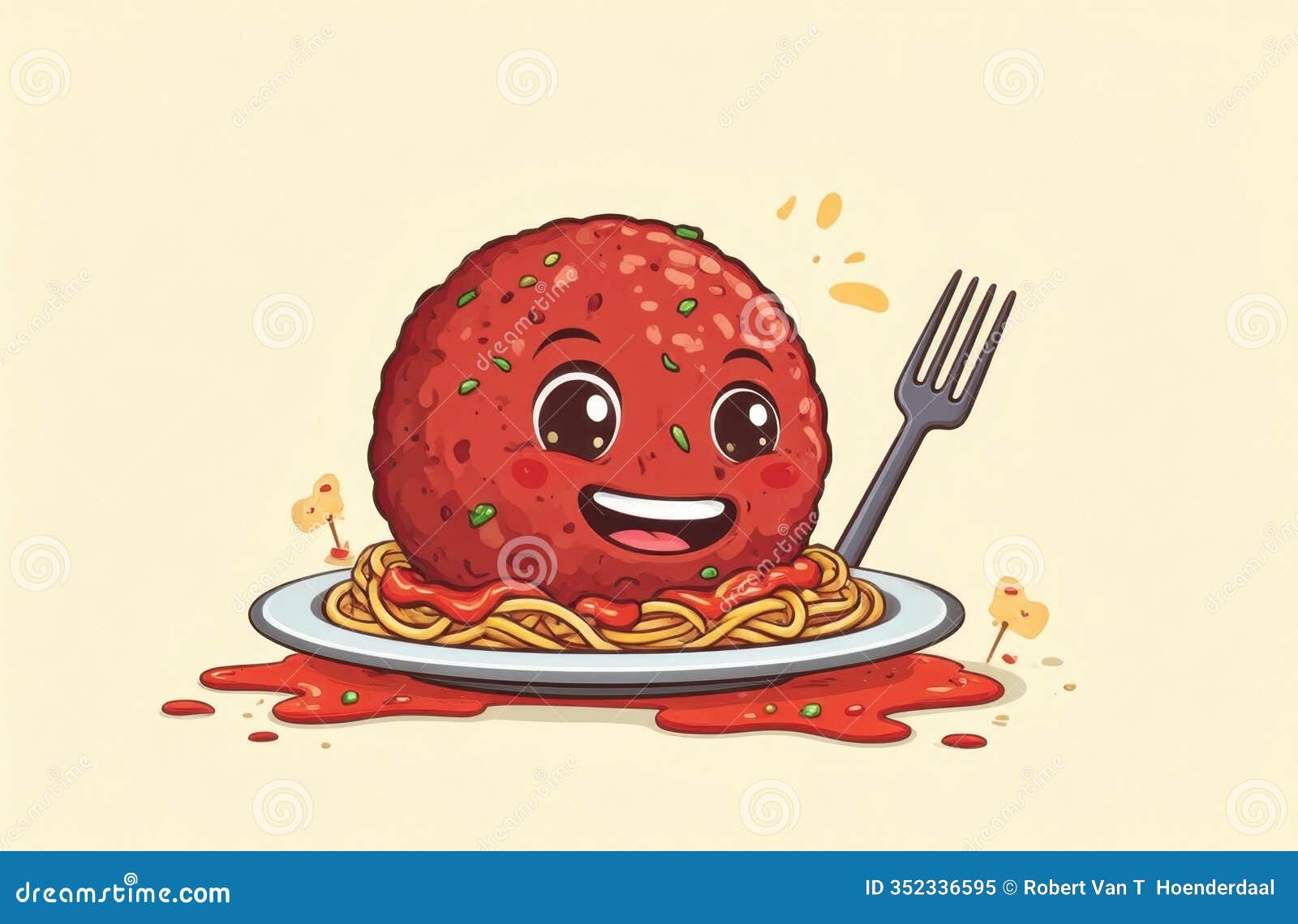 A Meatball Cartoon with Spaghetti at 30-12-2024 Stock Illustration ...
