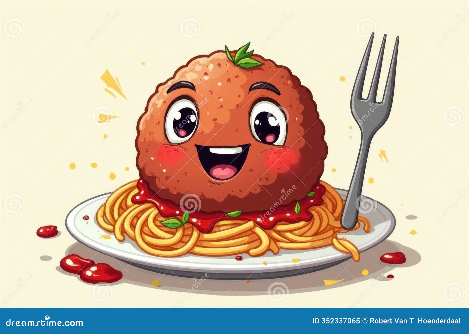 A Meatball Cartoon with Spaghetti at 30-12-2024 Stock Illustration ...