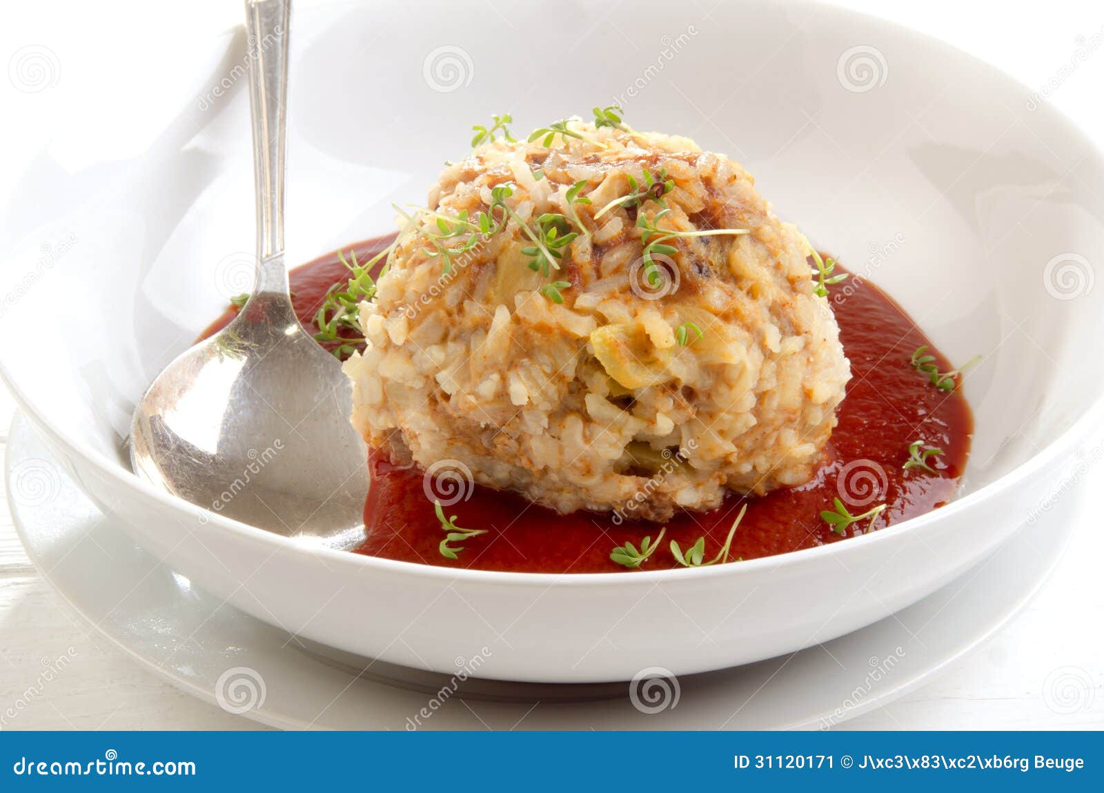 Meatball cooked with rice stock image. Image of ball - 31120171