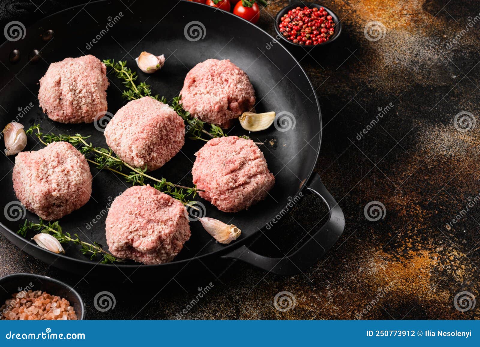 Meatball Patties from Minced Meat, on Old Dark Rustic Table Background ...