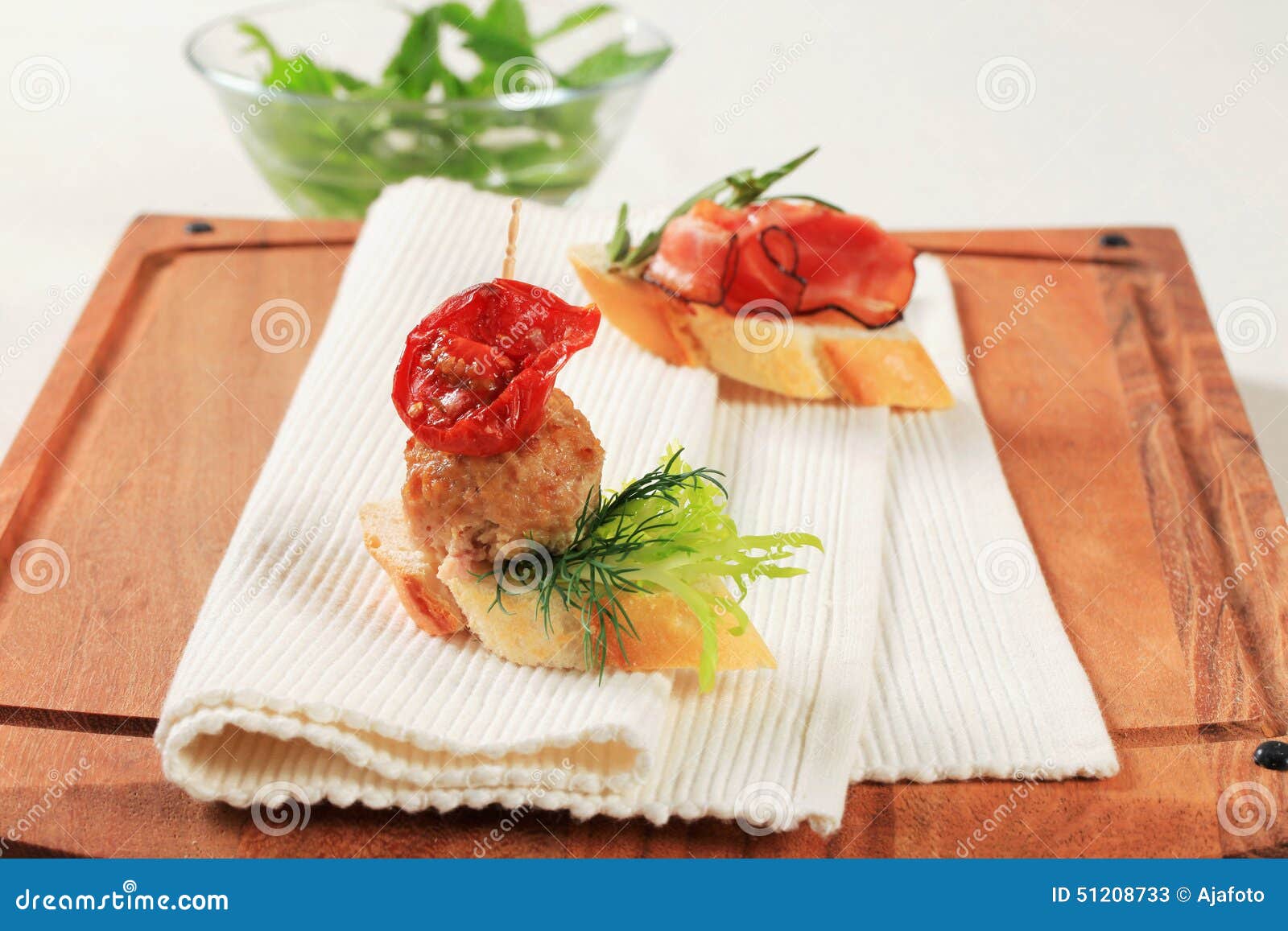 Meatball and Prosciutto Canapes Stock Image - Image of beef, baguette ...