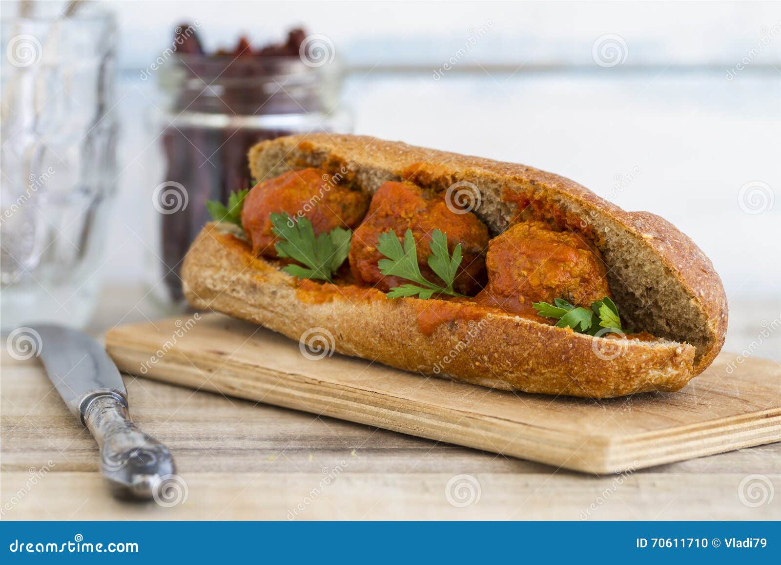 Meatball Sandwich with Whole Wheat Roll Stock Photo - Image of rustic ...