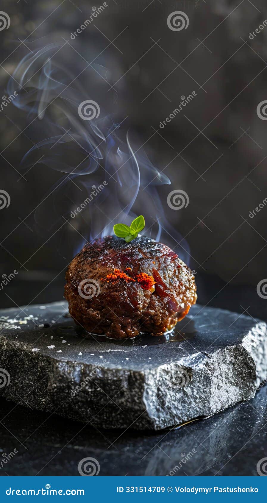 A Meatball with Smoke Coming Out of it on a Rock Stock Image - Image of ...