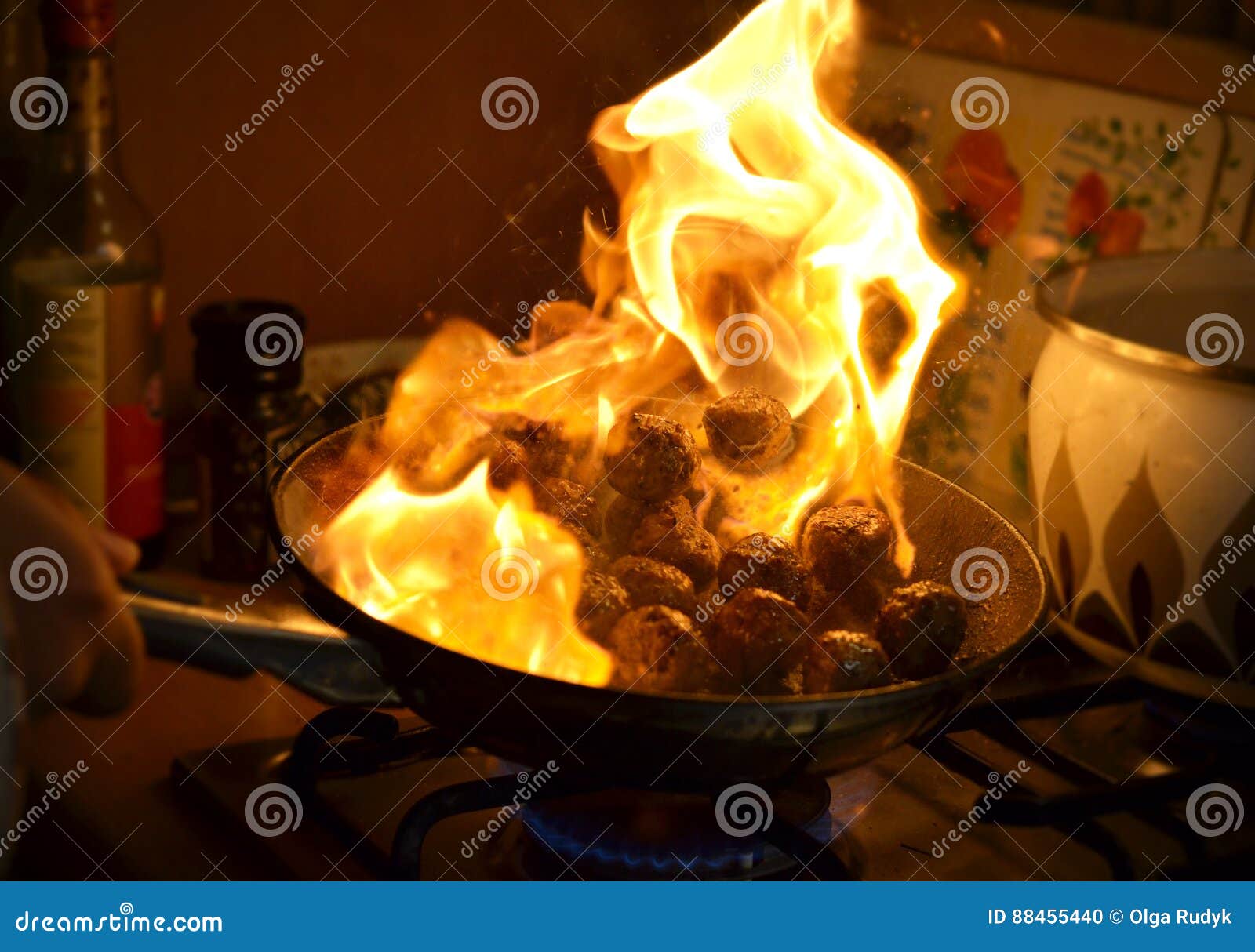 Meatballs on fire stock photo. Image of flames, cooked - 88455440