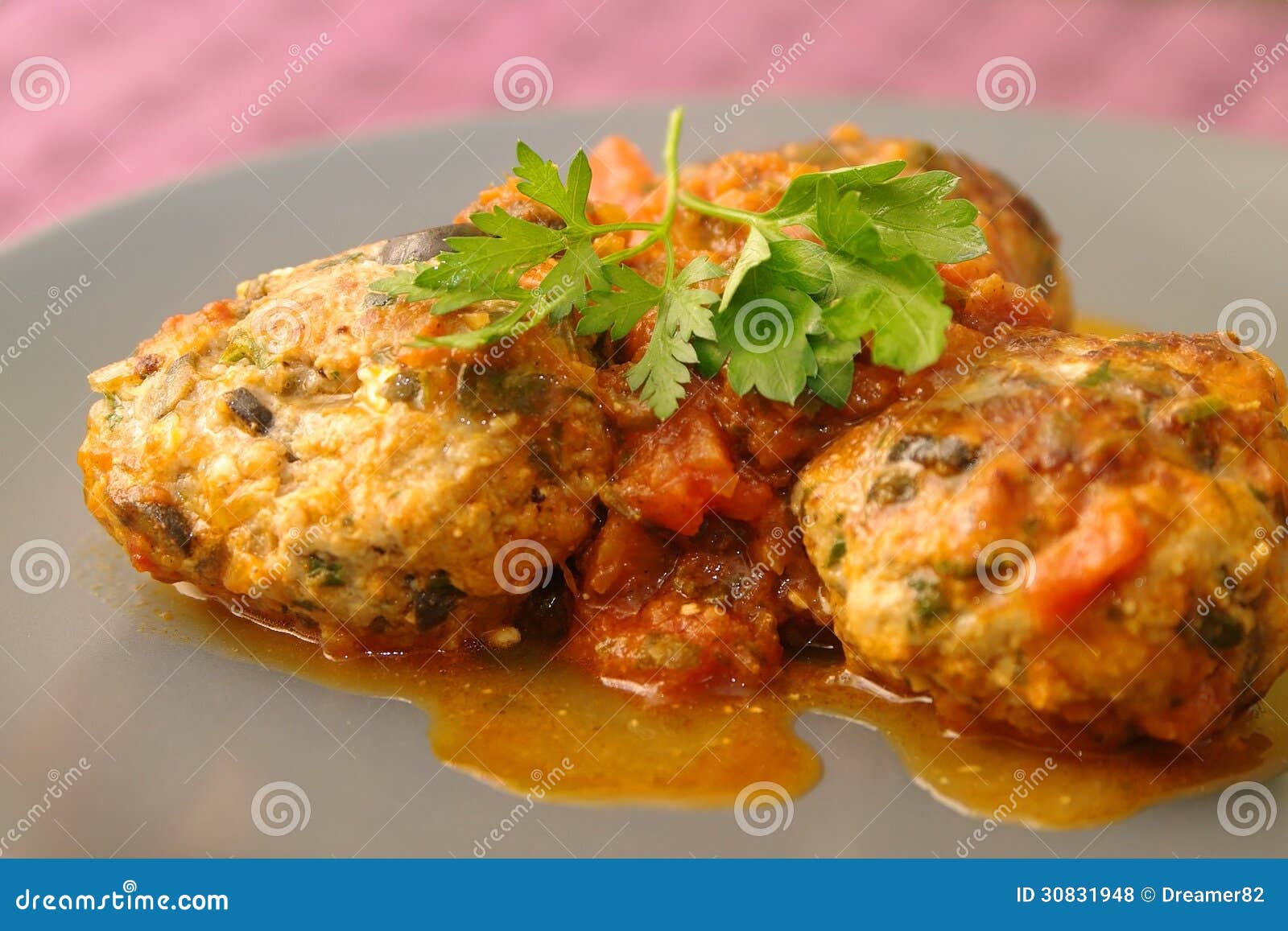 Meatballs on the plate stock photo. Image of garnish - 30831948