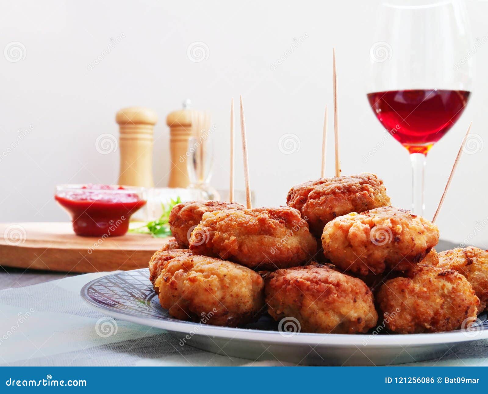 Meatballs on Plate Over the Table on Light Background Stock Photo ...