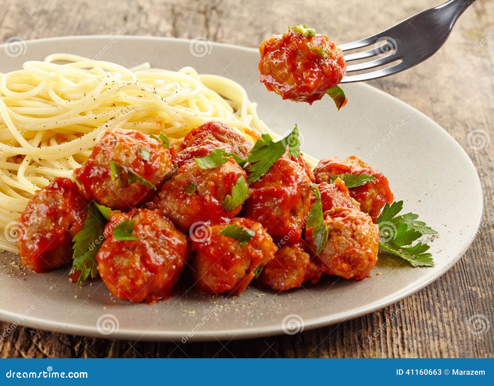 Meatballs with Tomato Sauce and Spaghetti Stock Image - Image of boiled ...