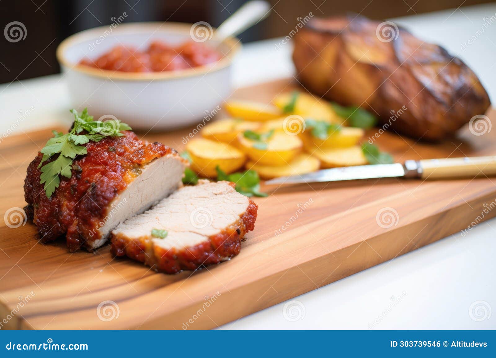 Meatloaf with Ketchup Glaze and a Cut Slice Stock Photo - Image of ...