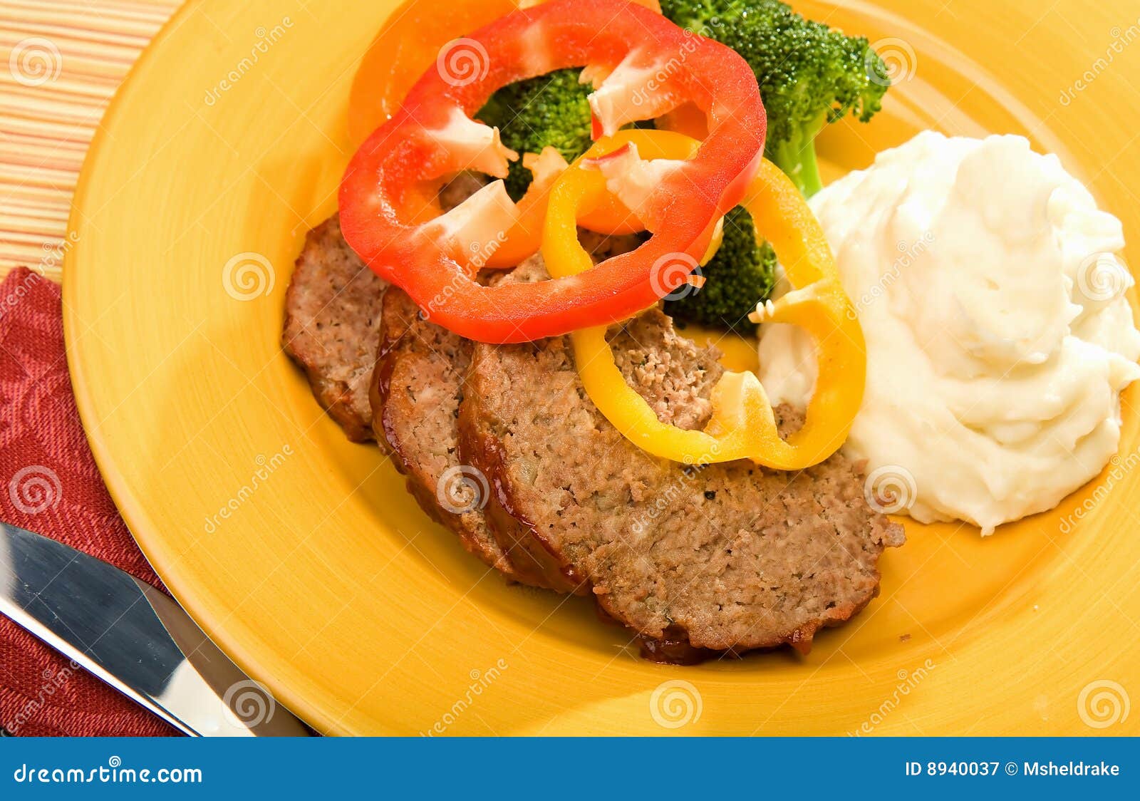 Meatloaf with Mashed Potates and Broccoli Stock Image - Image of hearty ...