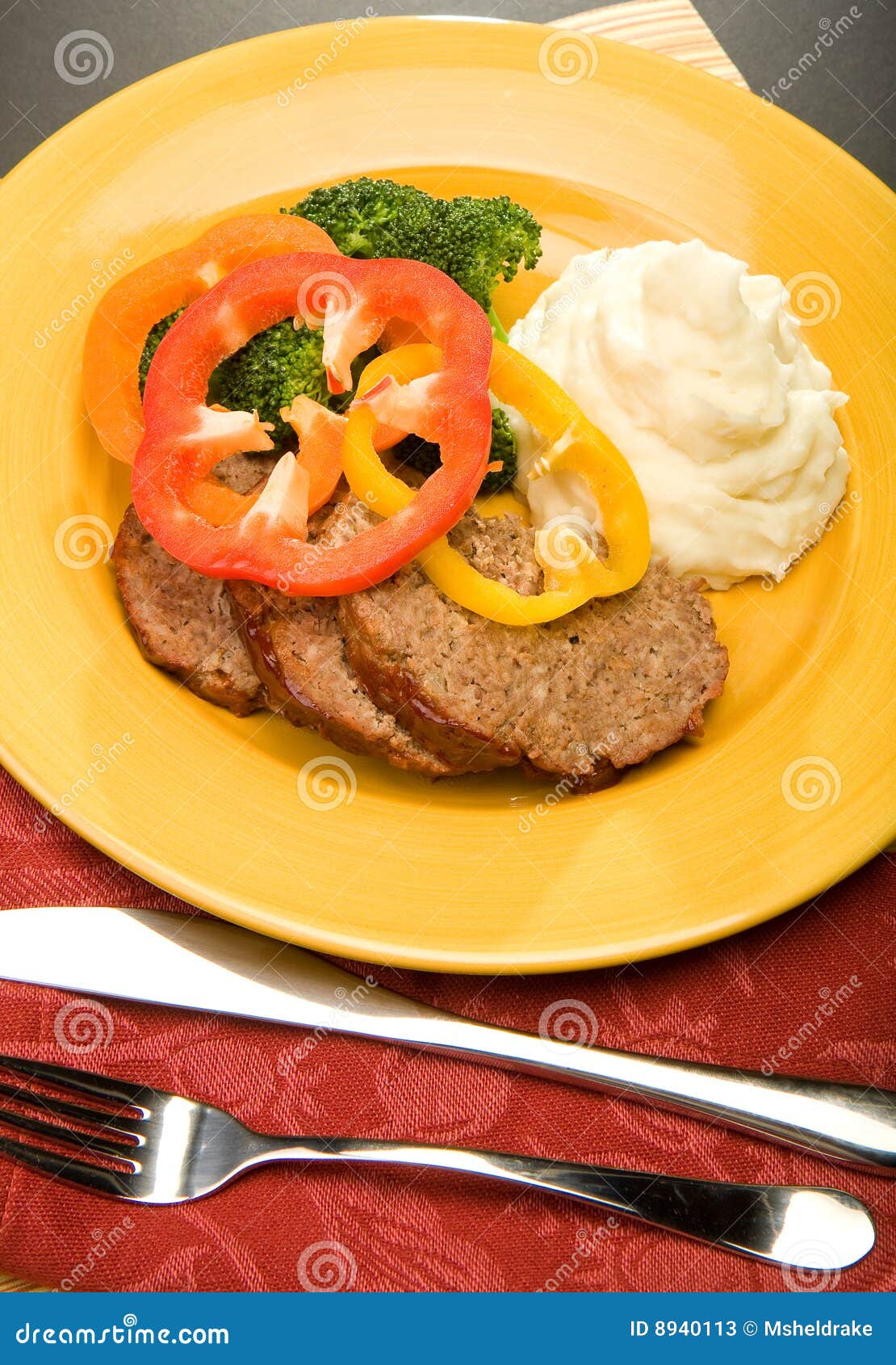 Meatloaf with Mashed Potates and Broccoli Stock Image - Image of mash ...