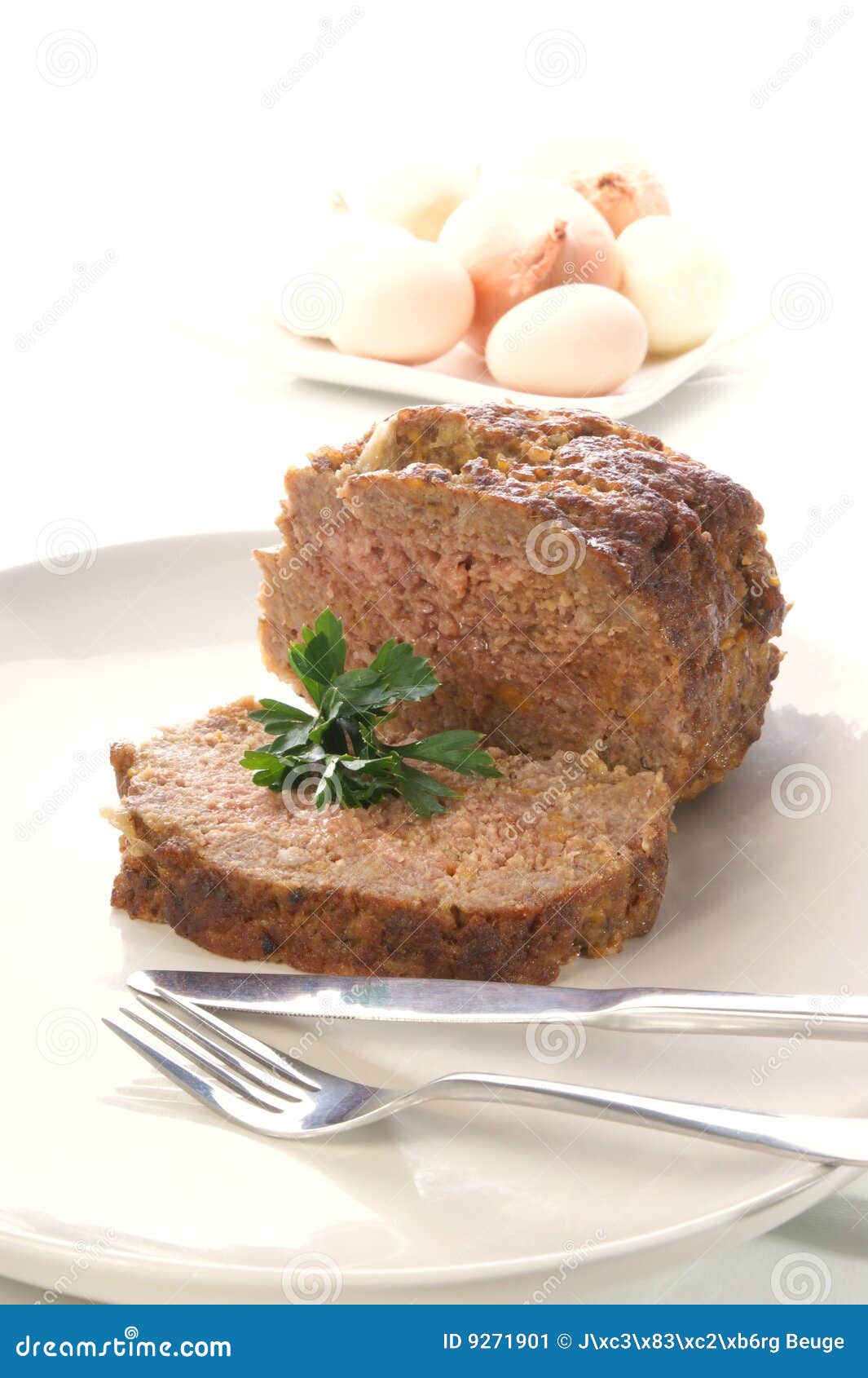 Meatloaf on a white plate stock image. Image of pork, homestyle - 9271901