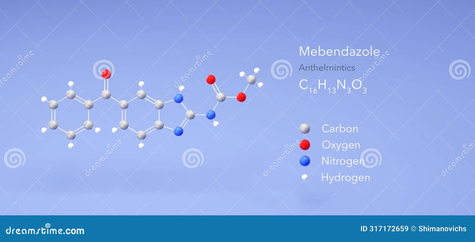 Mebendazole Molecule, Molecular Structures, Antihelminthic Agent, 3d ...