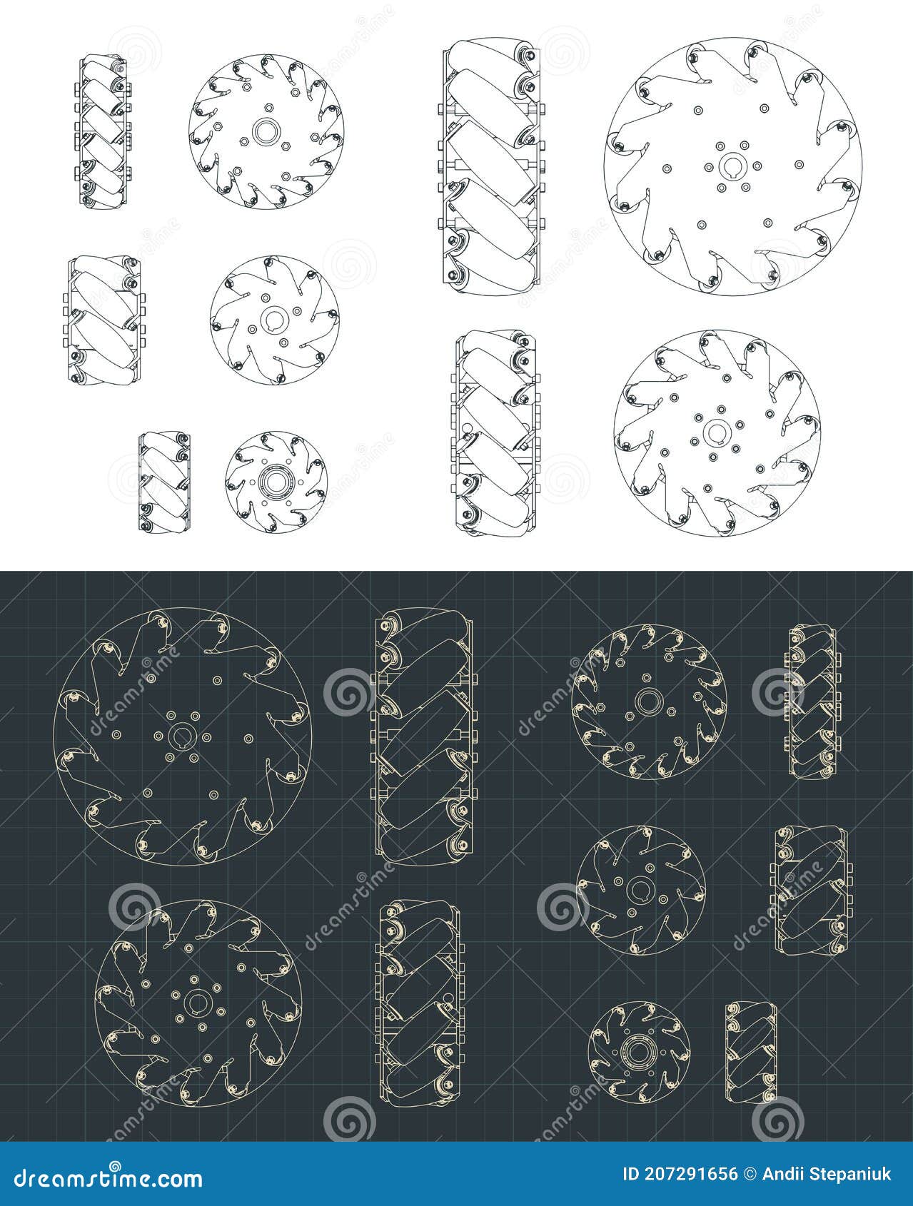 Mecanum Wheel Blueprints Set Stock Vector - Illustration of machine ...