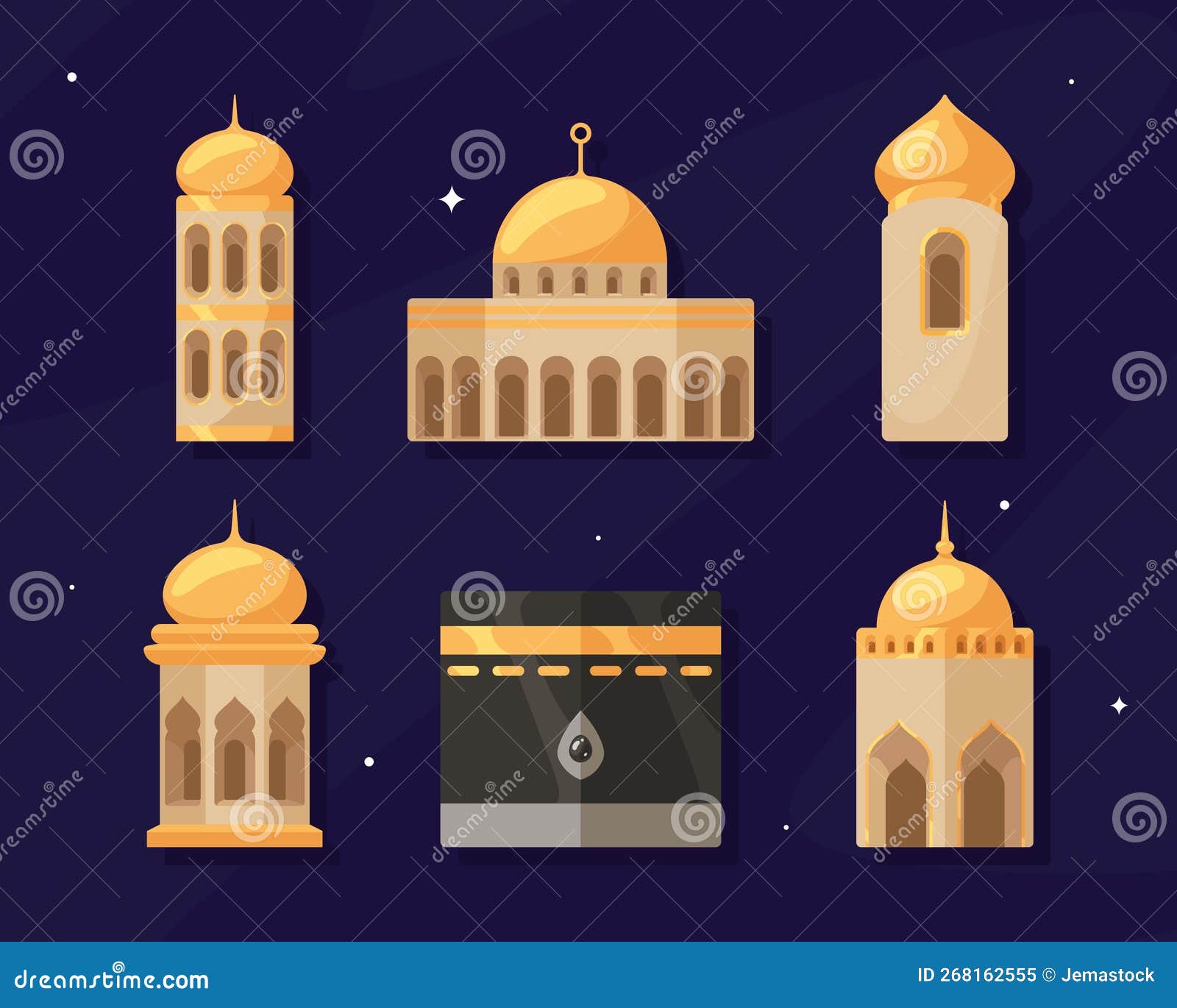 Mecca And Five Mosques Cartoon Vector | CartoonDealer.com #268162555