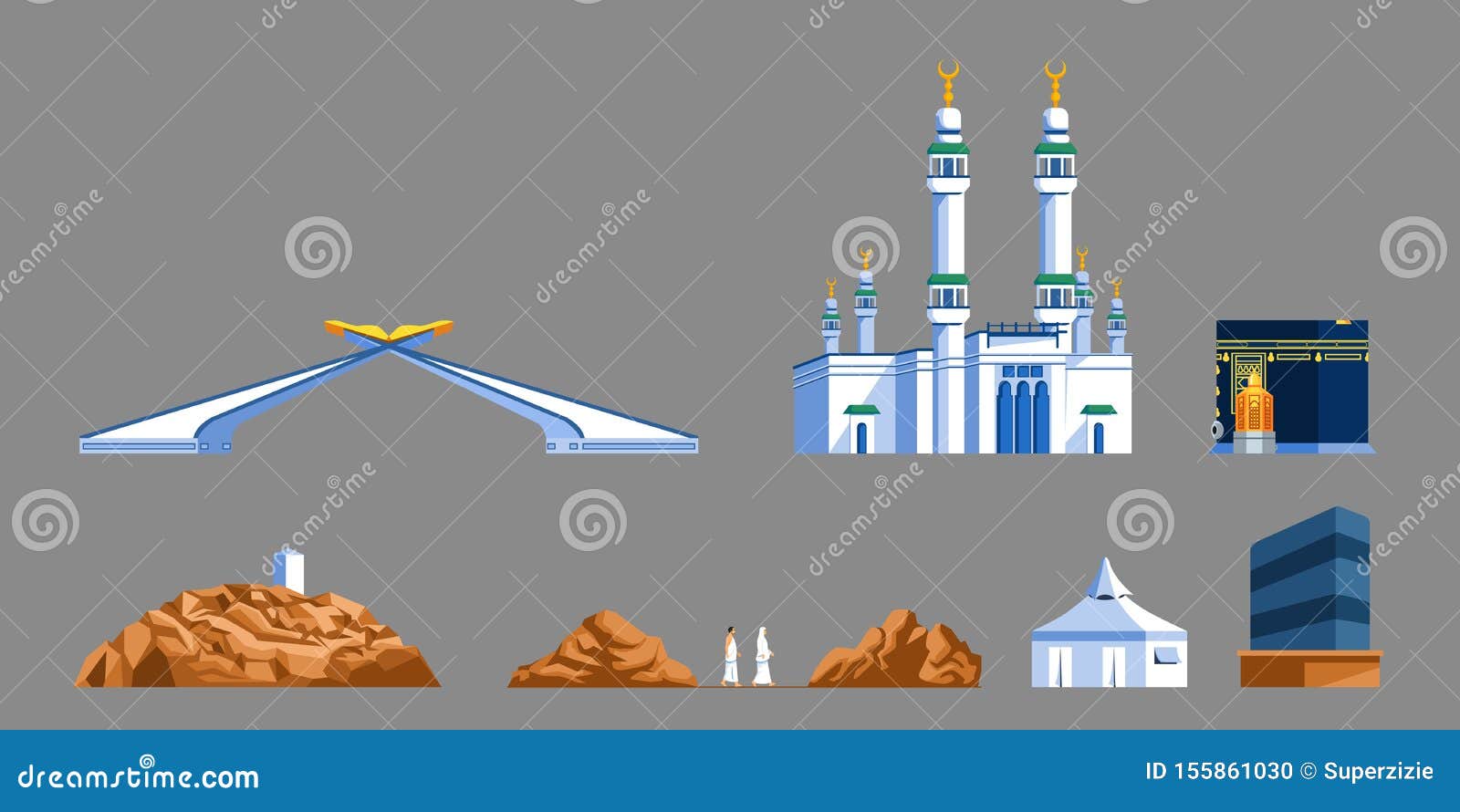 Collection Of Mecca Islamic Vector Illustration Isolated On White ...