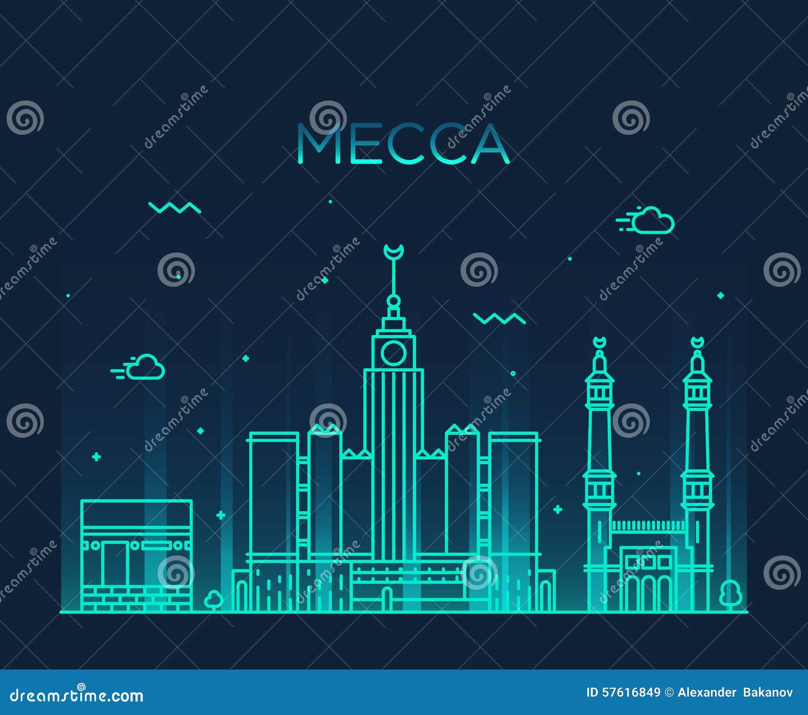 Detailed Map Of Mecca City, Linear Print Map. Cityscape Panorama ...