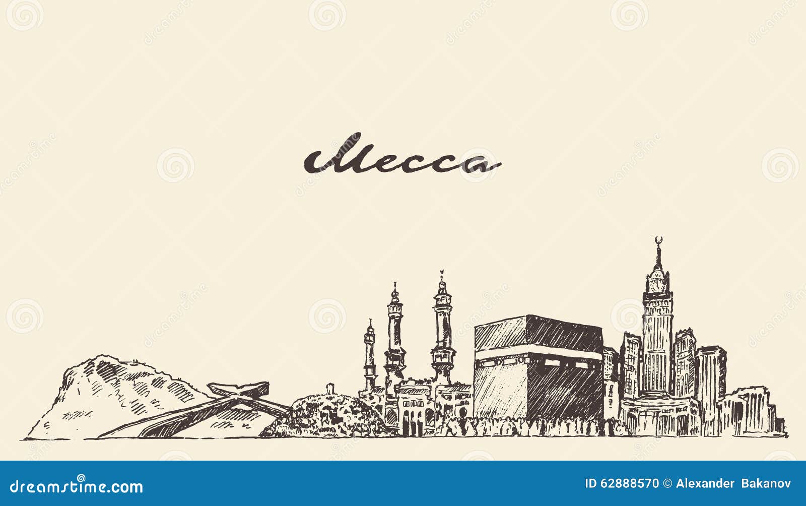 Mecca Skyline Vector Illustration Hand Drawn Stock Vector ...