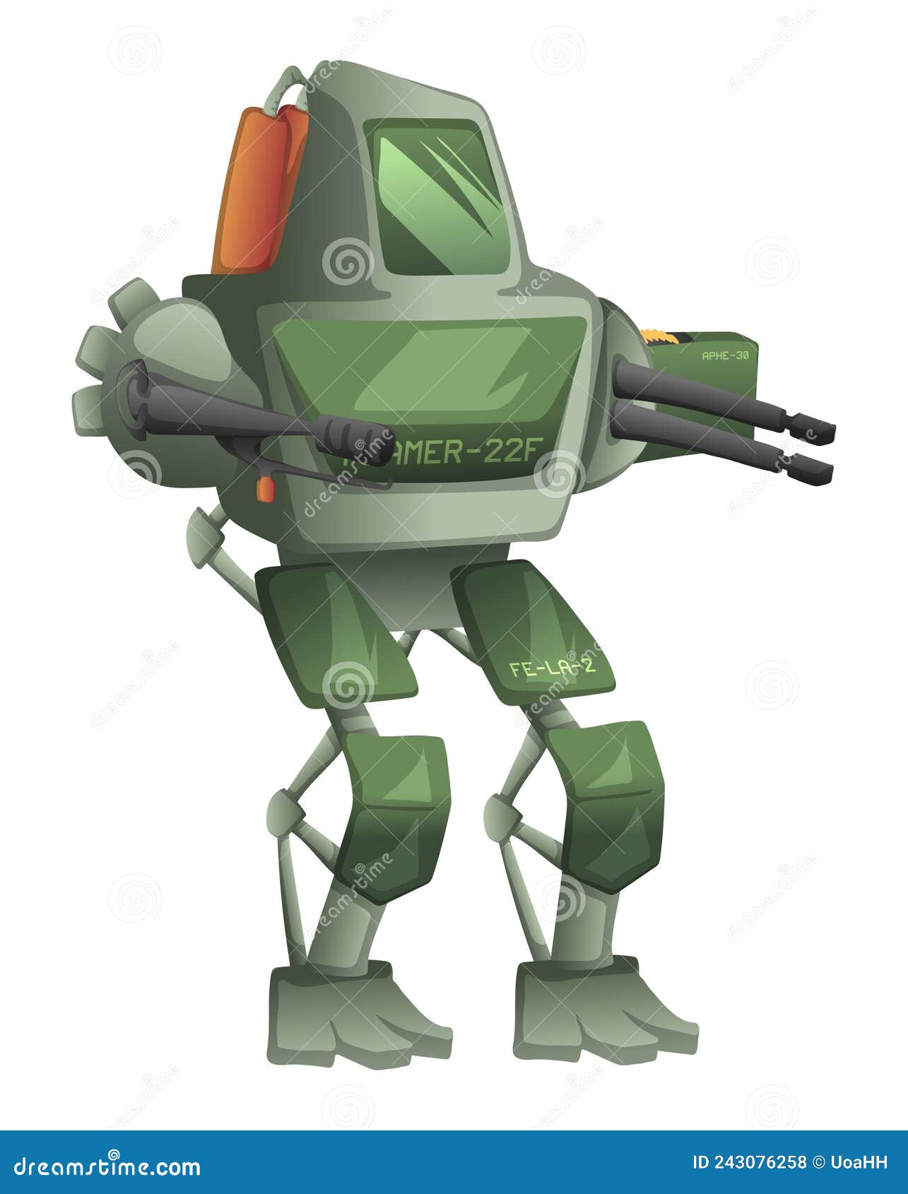 Mecha Combat Robot Armed with Flamethrower and Machine Gun. Stock ...