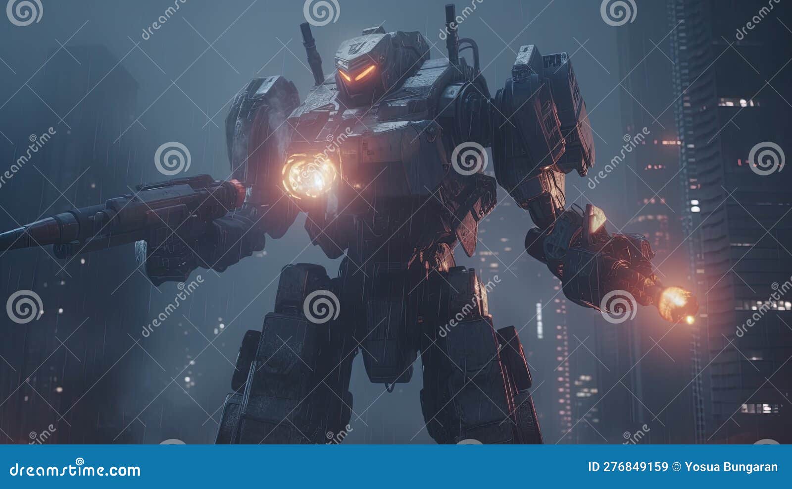 Mech Attacking, Digital Art Illustration, Generative AI Stock ...