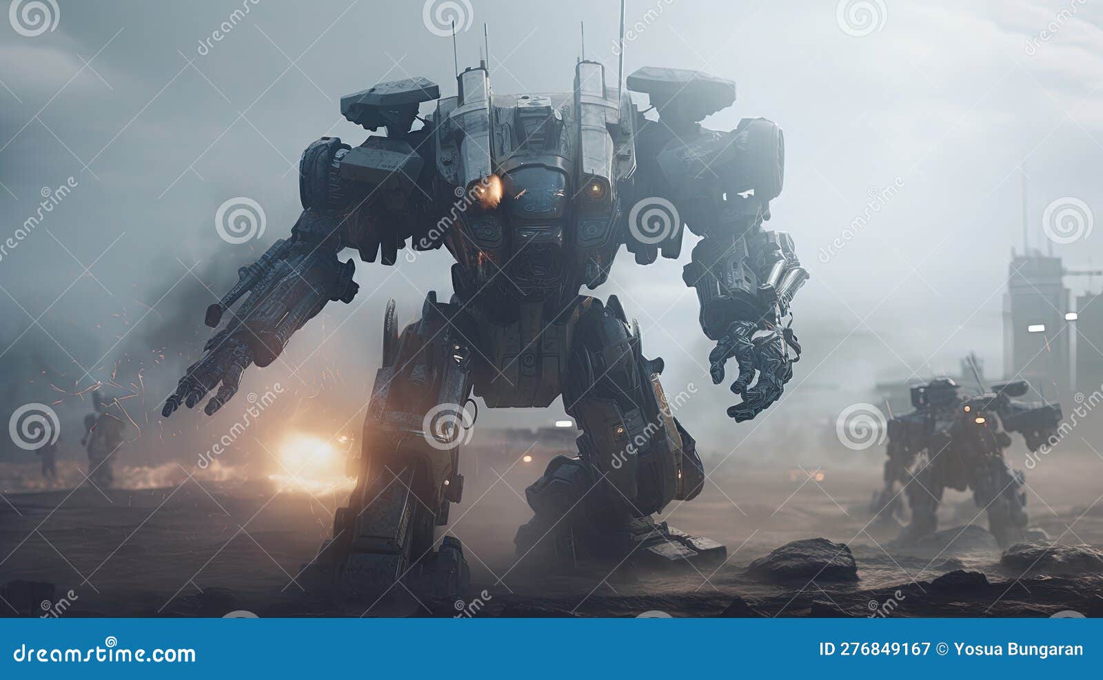 Mech Attacking, Digital Art Illustration, Generative AI Stock ...