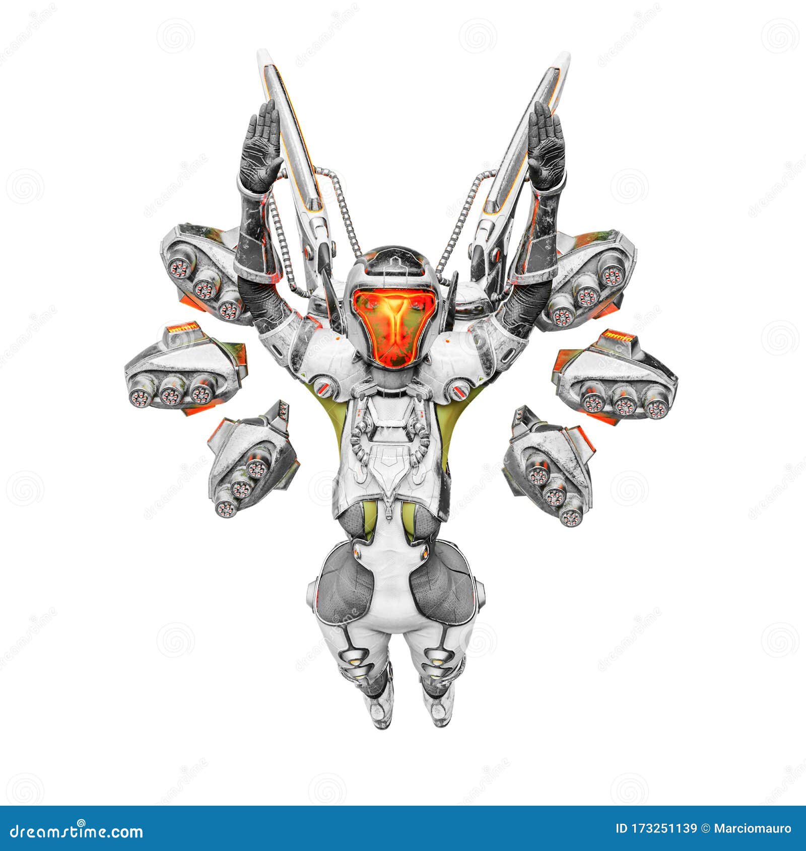 Mech Girl Floating On Heroic Pose Stock Illustration | CartoonDealer ...