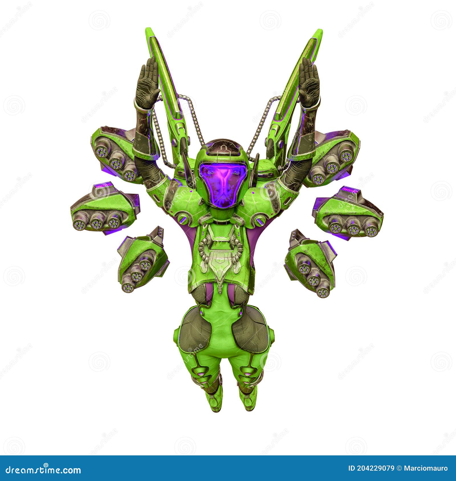 Mech Girl Floating On Heroic Pose Stock Illustration | CartoonDealer ...