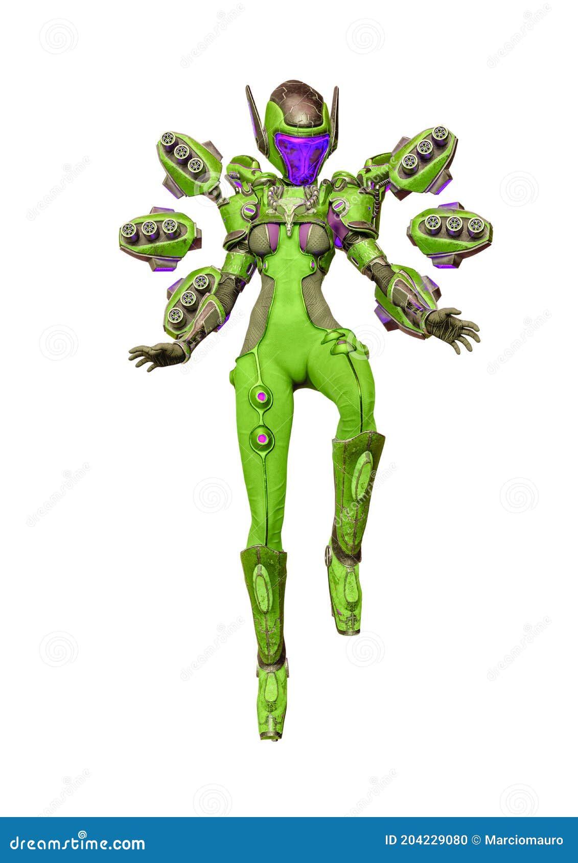 Mech Girl Floating On Heroic Pose Stock Illustration | CartoonDealer ...