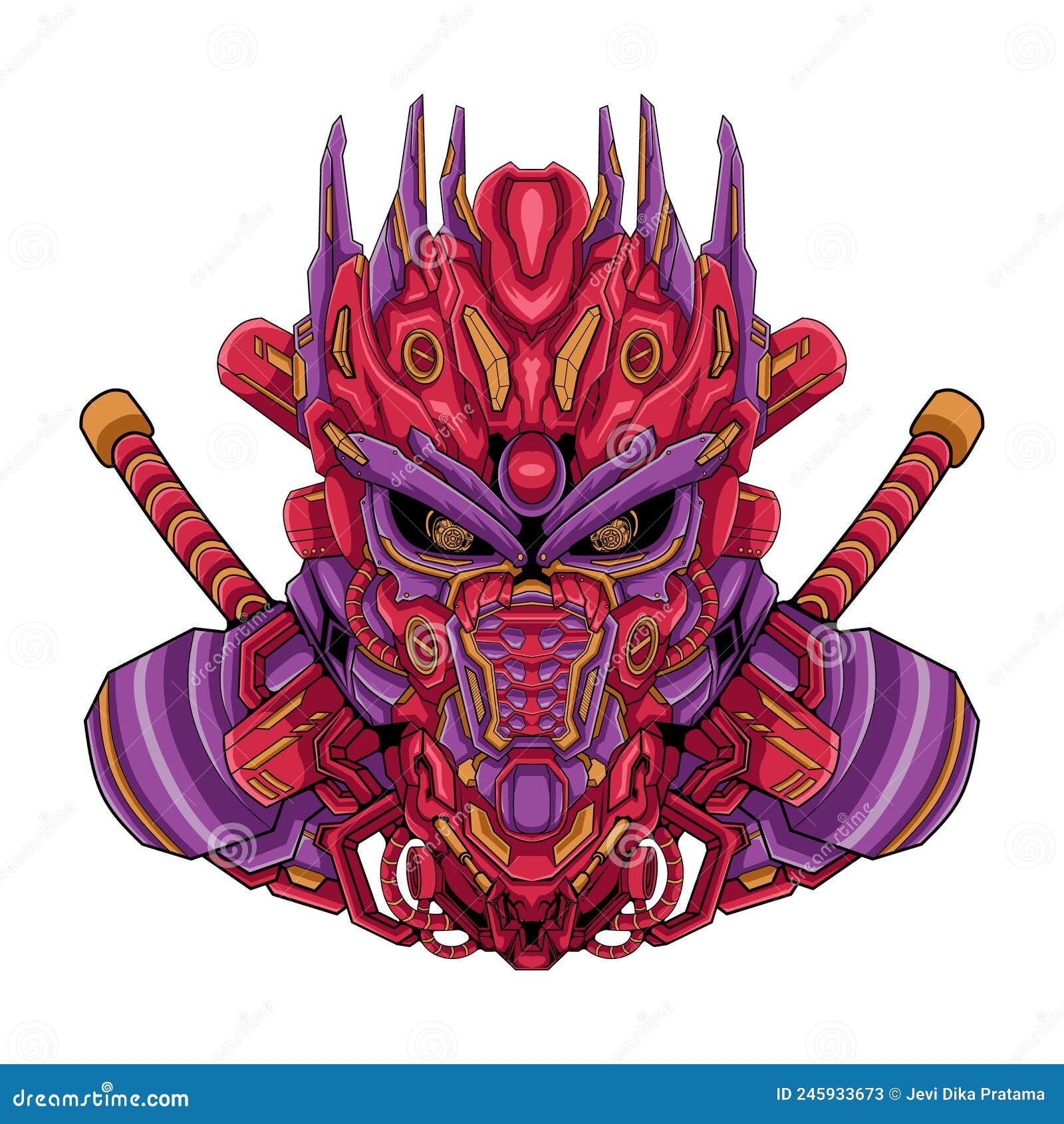 Mech Warrior Sci-fi Samurai Illustration | CartoonDealer.com #245933673