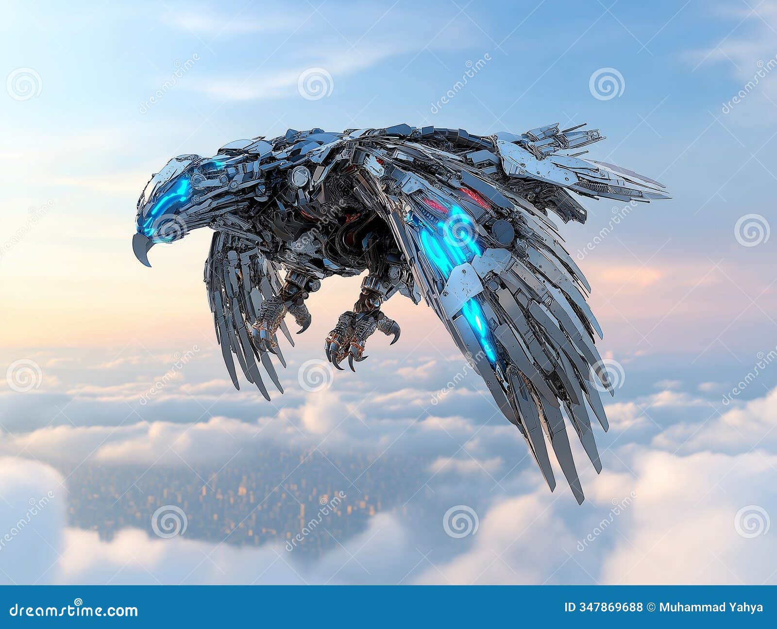Mecha Eagle, Designed with Sleek Metallic Components and Aerodynamic ...