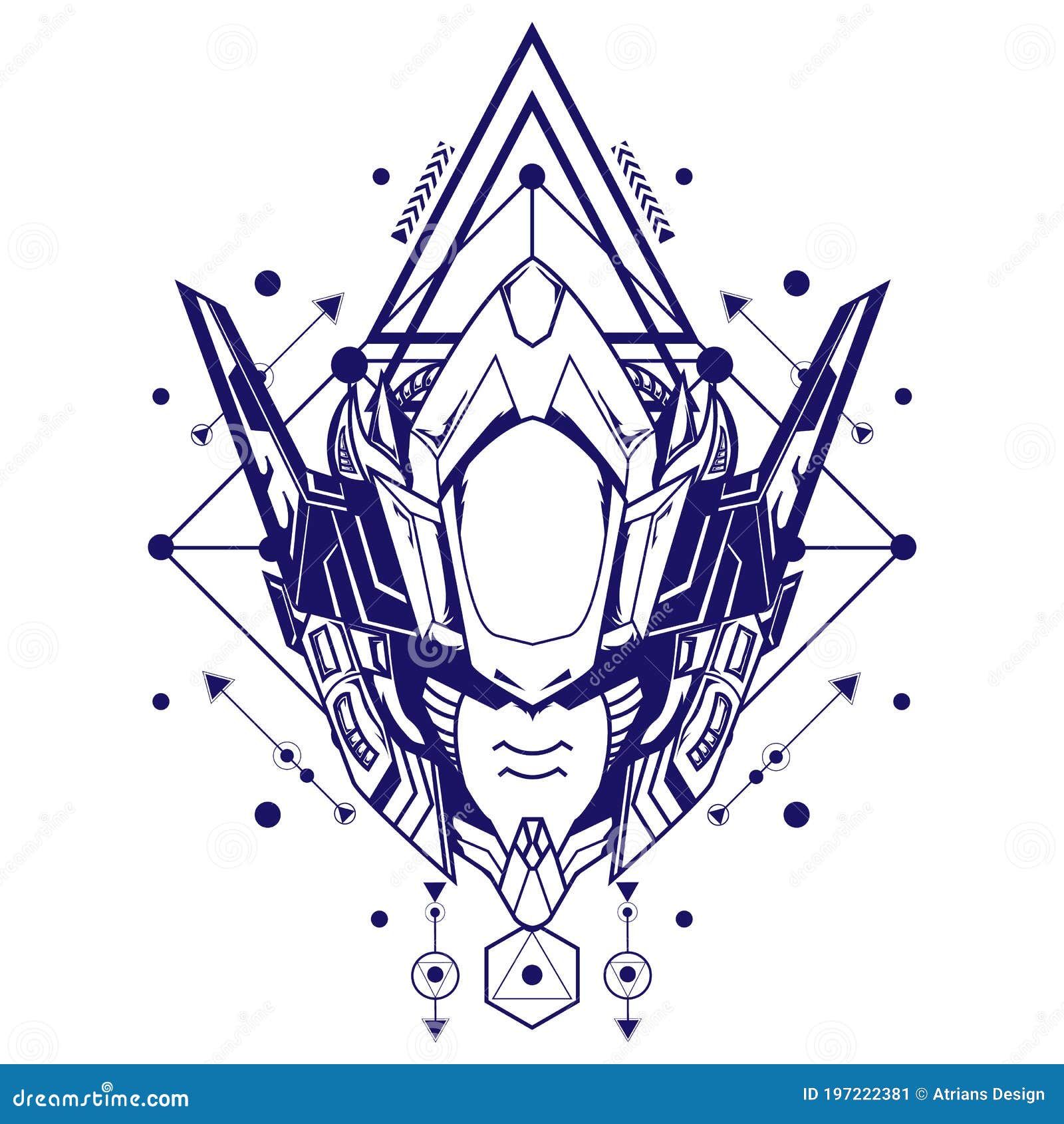 Mecha Head Illustration with Sacred Geometry on White Background Stock ...