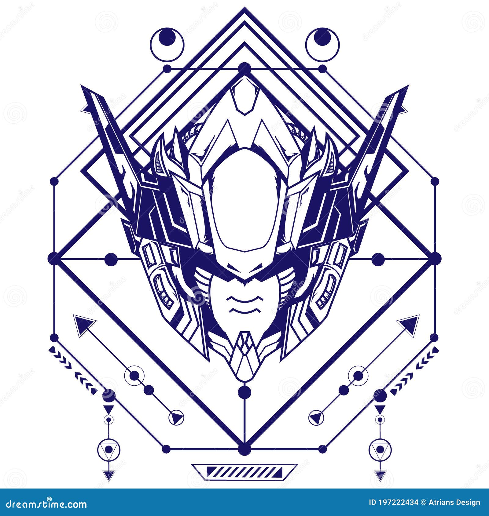 Mecha Head With Sacred Geometry Frame Vector Illustration ...