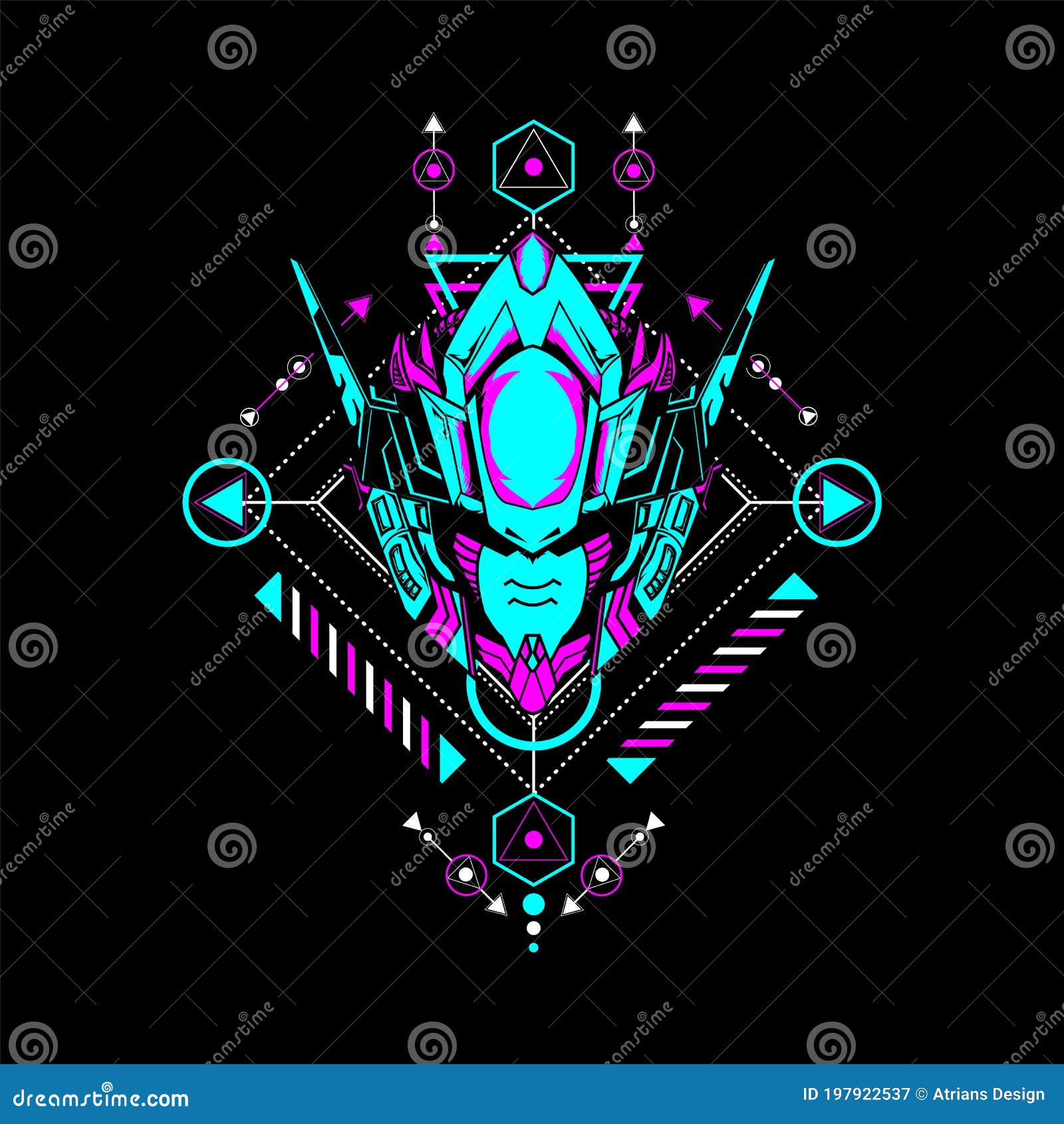 Mecha Head with Sacred Geometrical Frame Can Use for Tshirt Design and ...