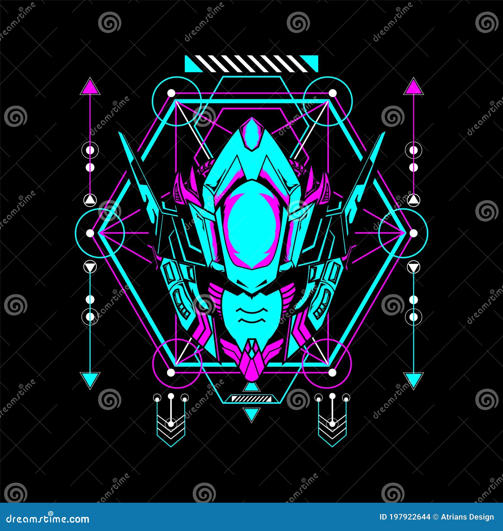 Mecha Head with Sacred Geometrical Frame Can Use for Tshirt Design and ...
