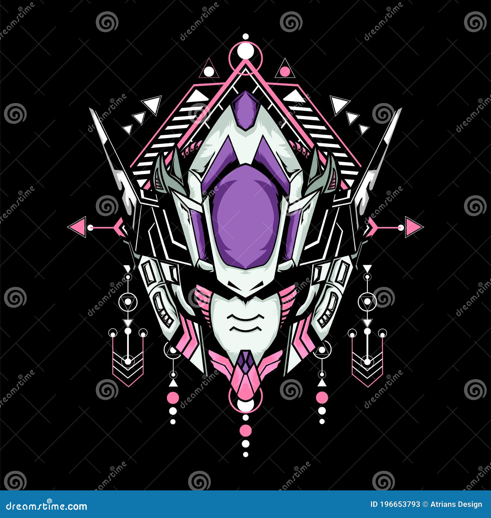 Mecha Head with Sacred Geometry Frame Stock Vector - Illustration of ...