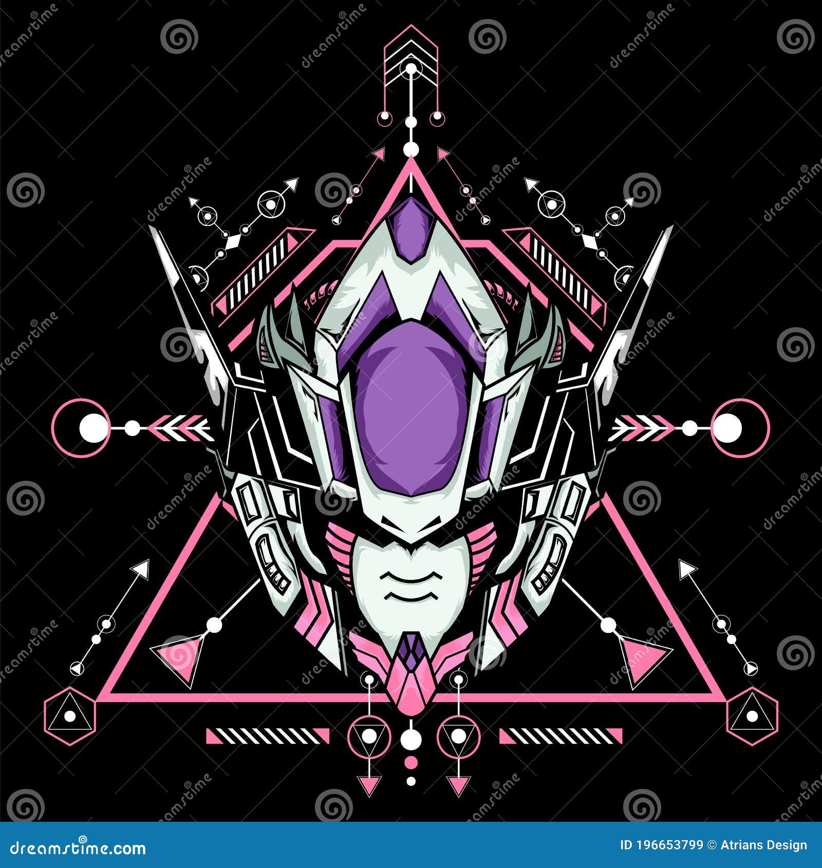 Mecha Head with Sacred Geometry Frame Stock Vector - Illustration of ...