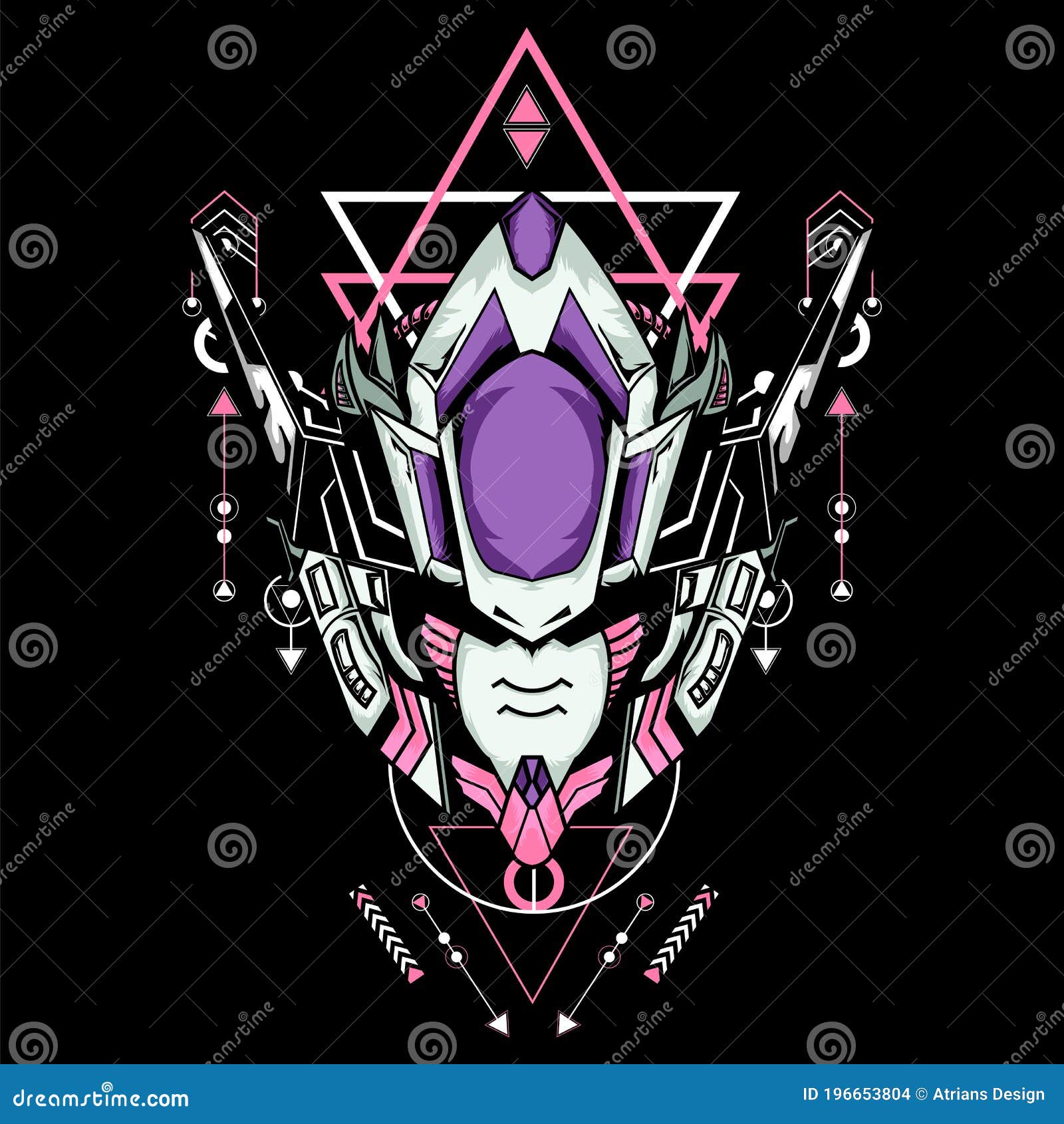 Mecha Head with Sacred Geometry Frame Stock Vector - Illustration of ...