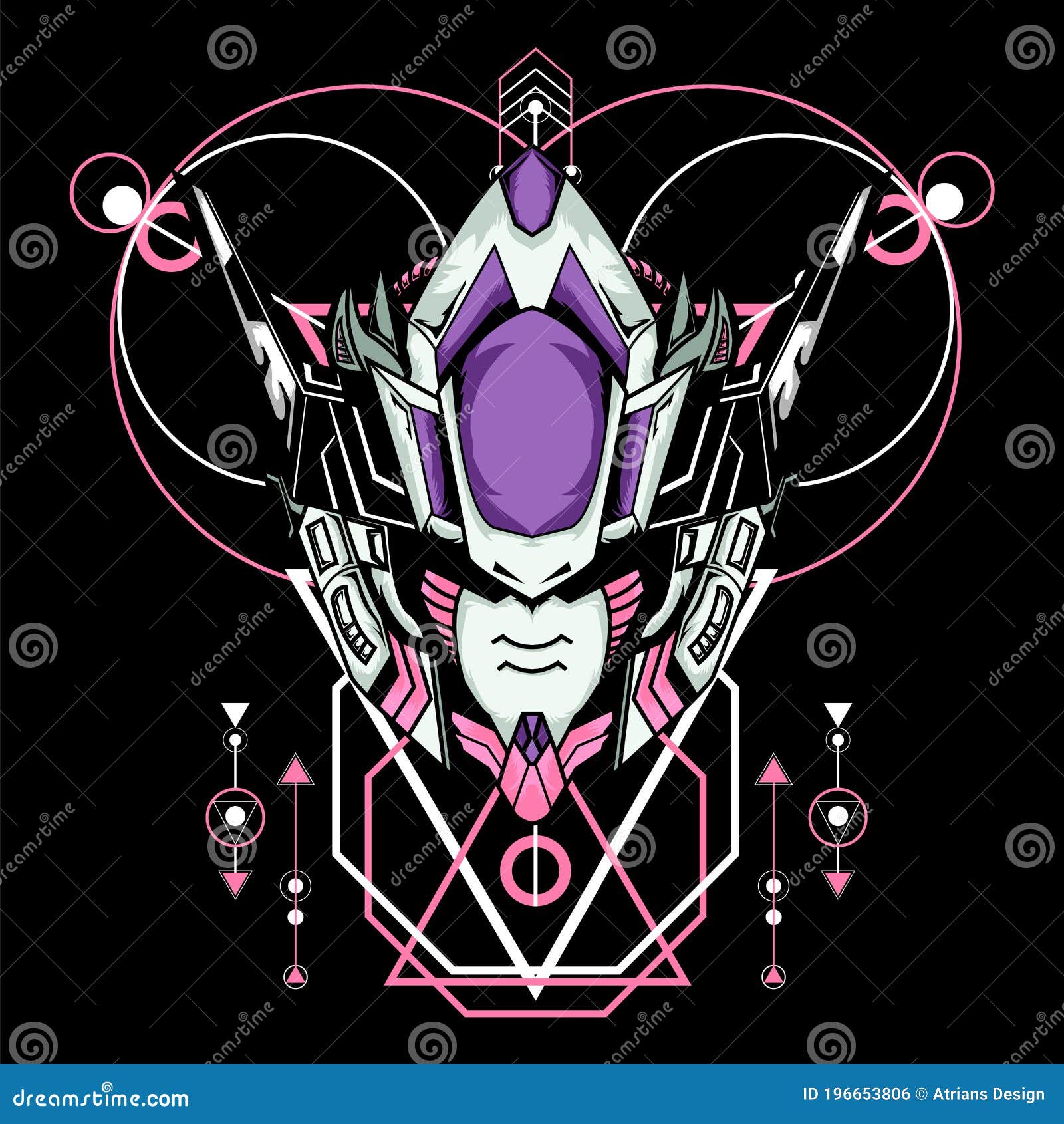 Mecha Head With Sacred Geometry Frame Vector Illustration ...