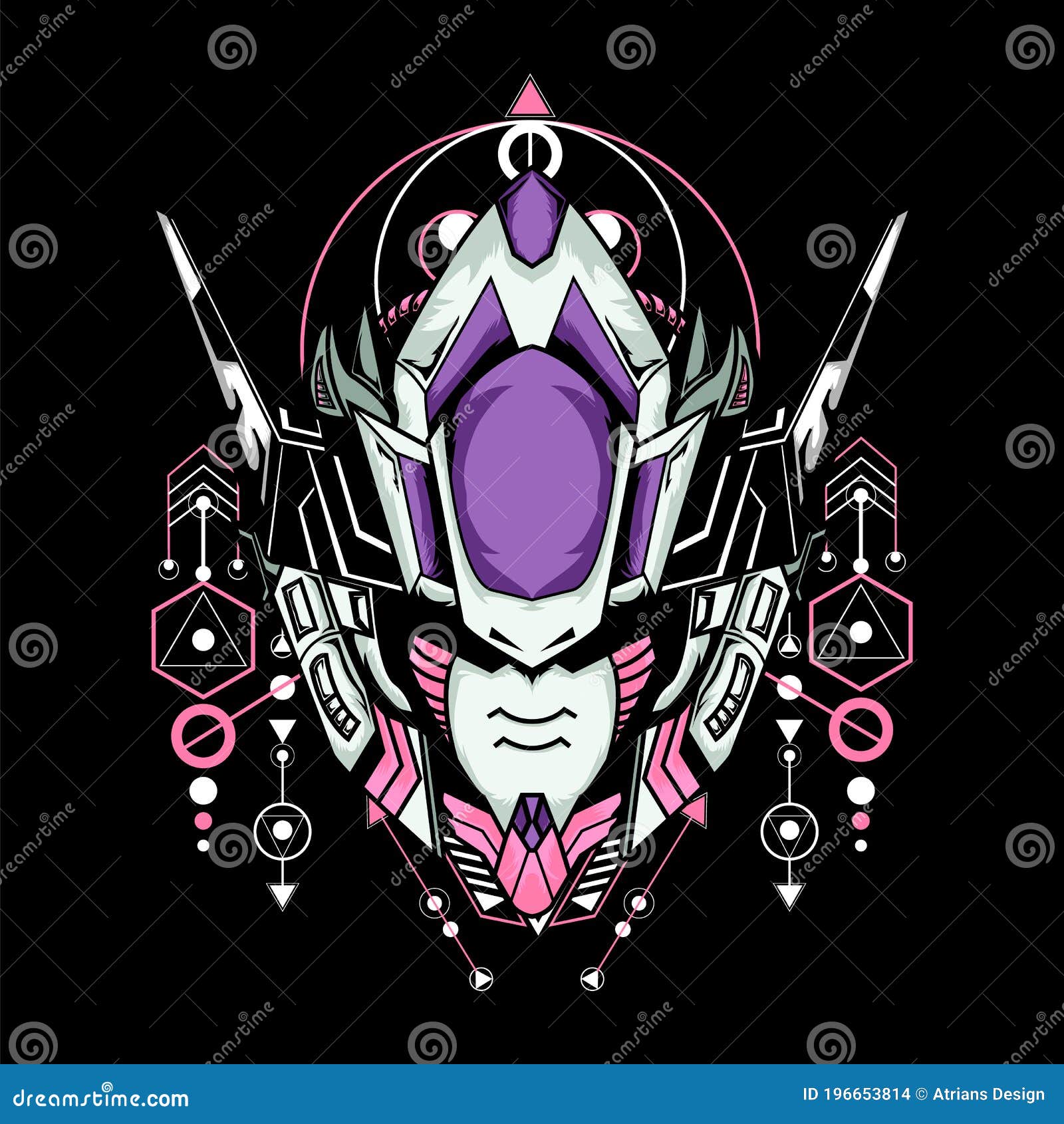 Mecha Head With Sacred Geometry Frame Vector Illustration ...