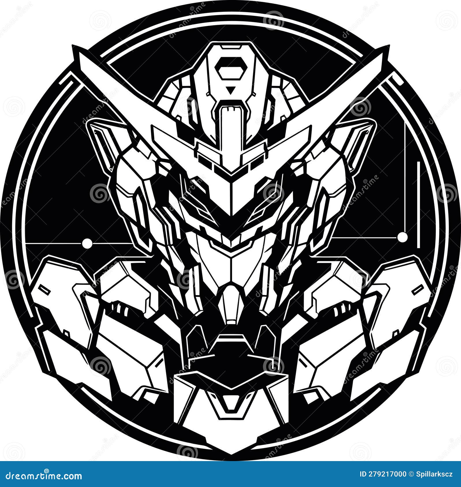 Mecha Icon in a Circle in Black Over White Stock Vector - Illustration ...