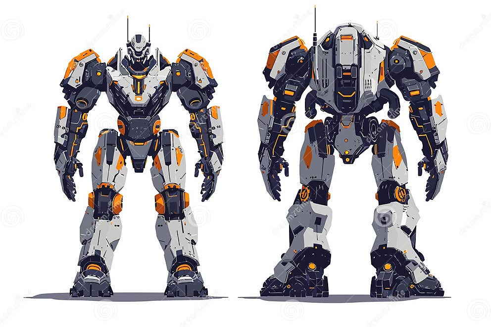 Mecha Robots Set Isolated Vector Style Stock Vector - Illustration of ...