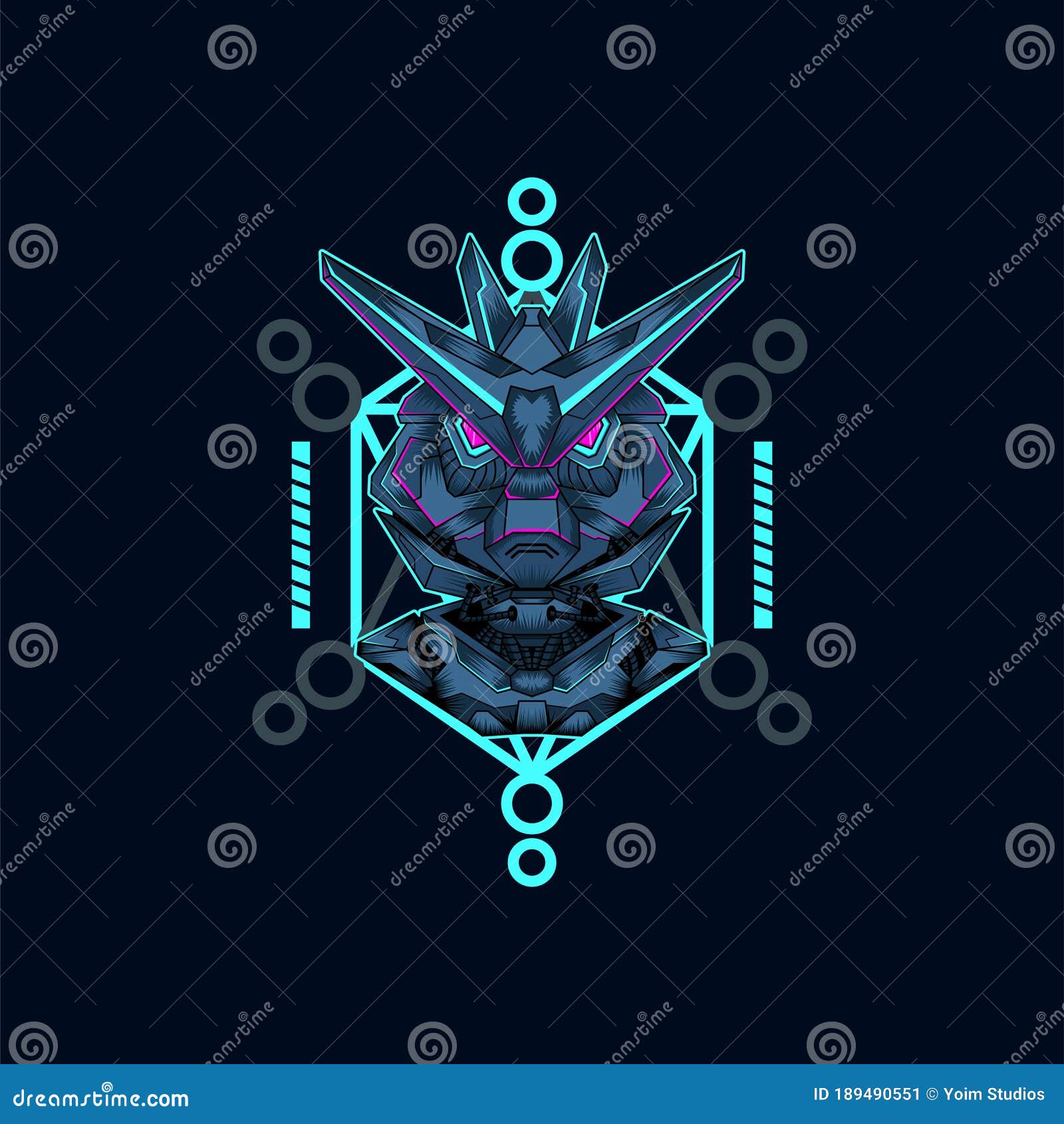 Mecha with Sacred Geometry Background Vector Graphic Design ...