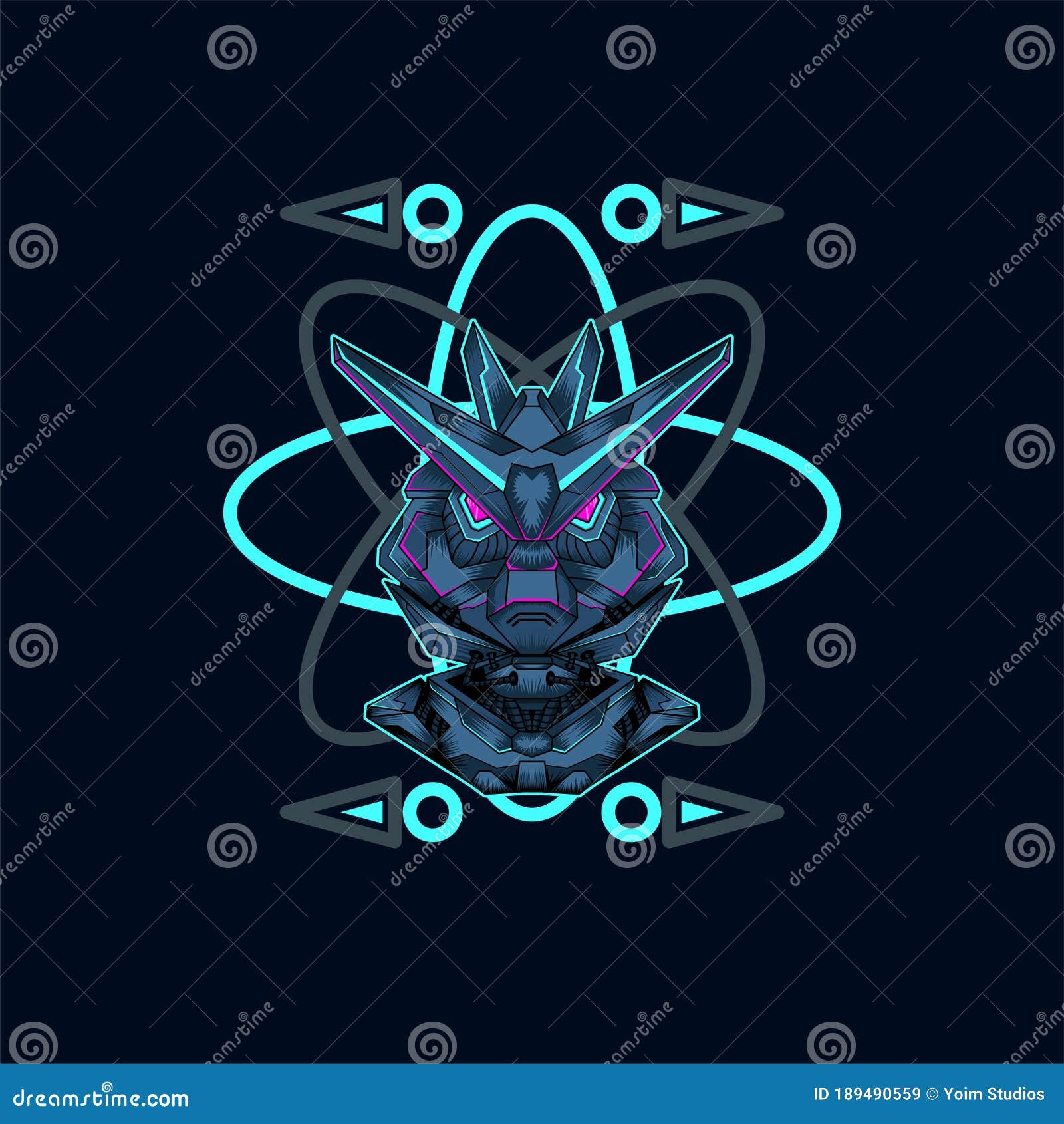 Mecha with Sacred Geometry Background Vector Graphic Design ...