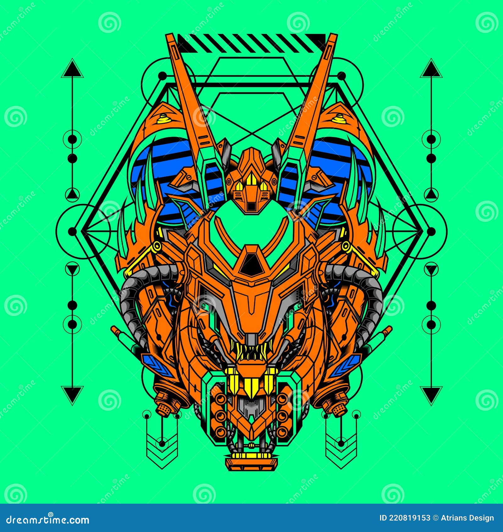 Mecha Wolf Illustration for Playing Cards and Sticker Design Stock ...