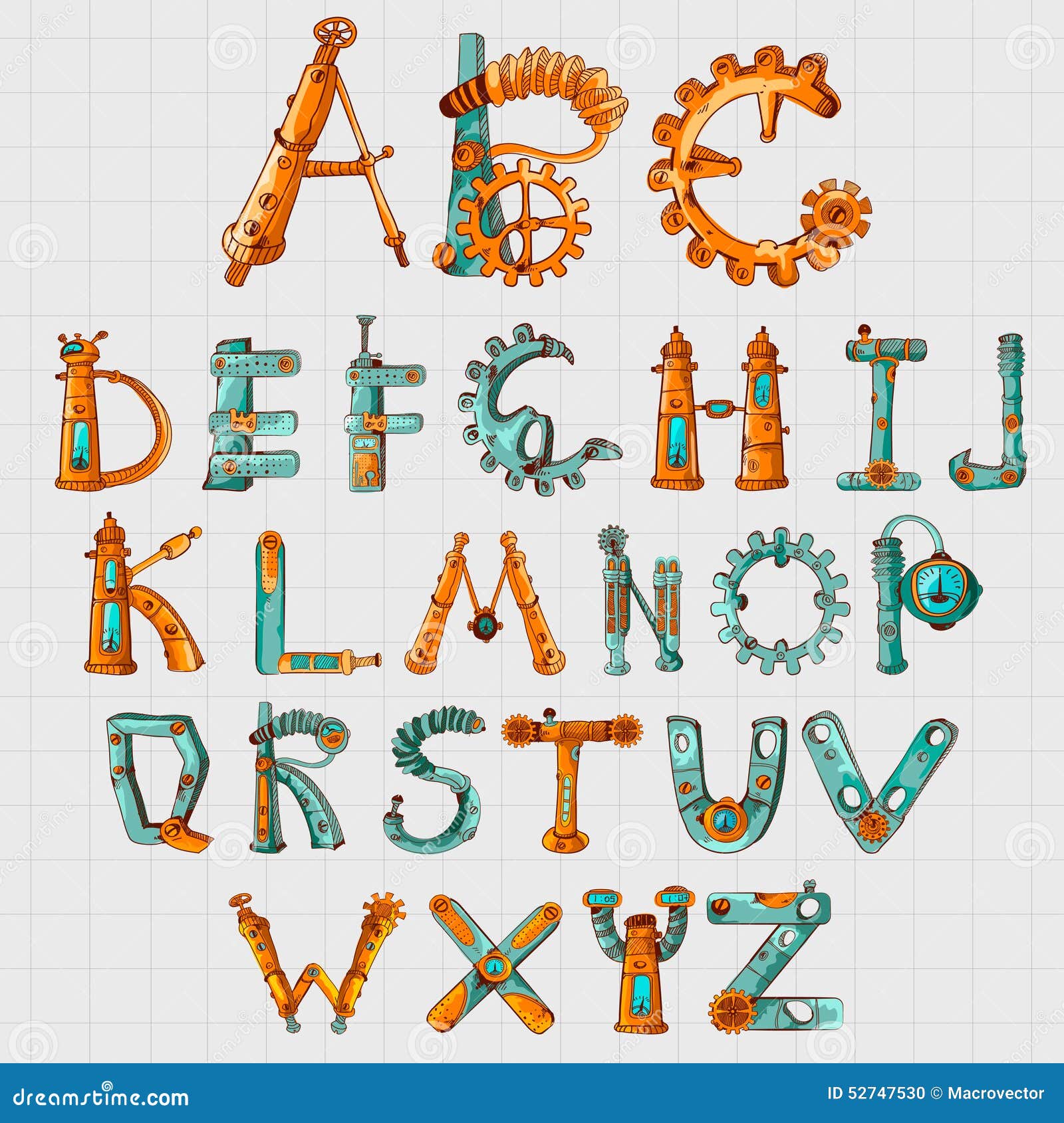 Mechanic Alphabet Colored stock vector. Illustration of machine - 52747530