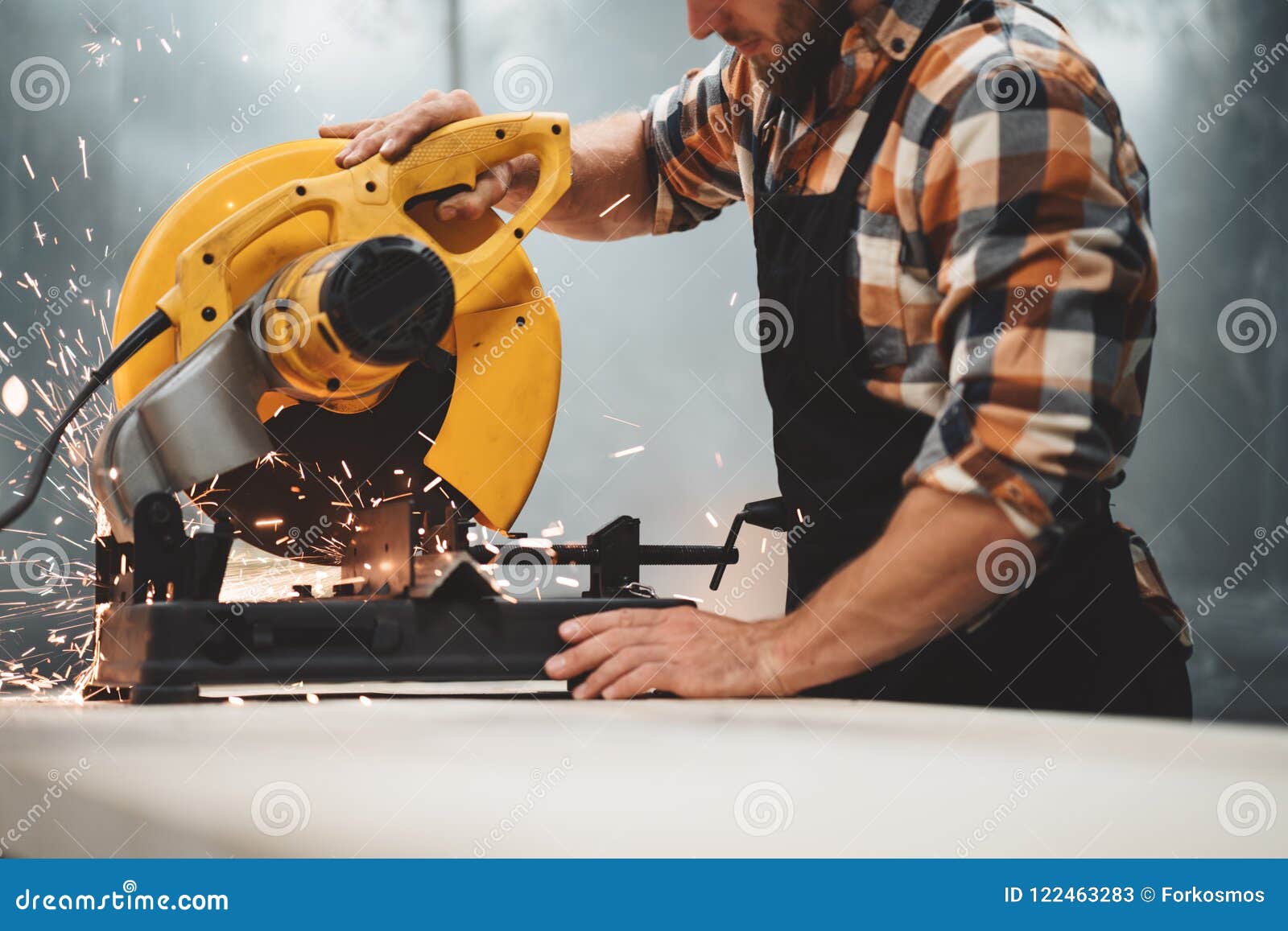 Mechanic Angular Grinding Machine in Action, Sparks Fly Apart. Work in ...