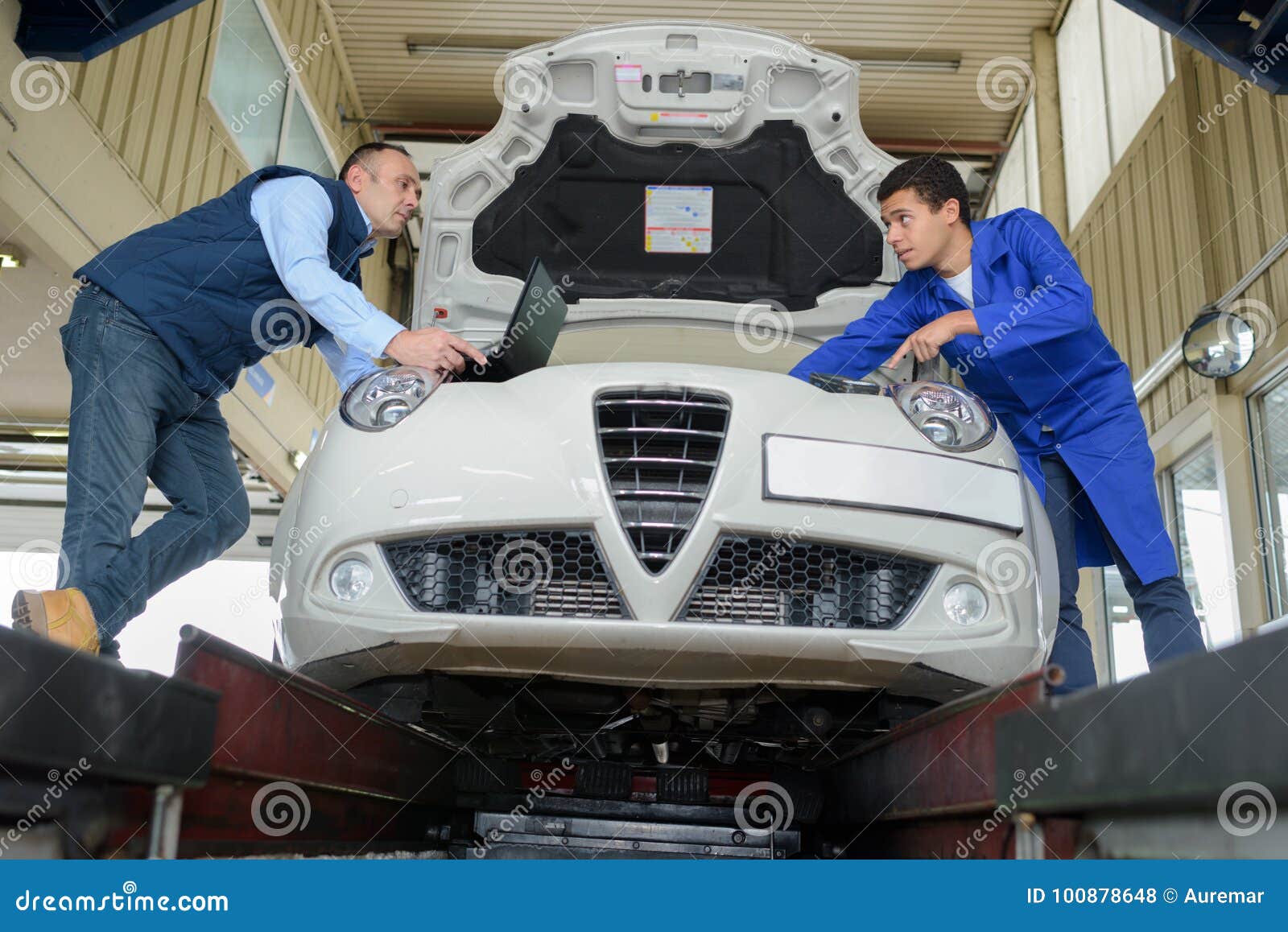 Mechanic and Boss Fixing Engine Stock Photo - Image of stainless ...