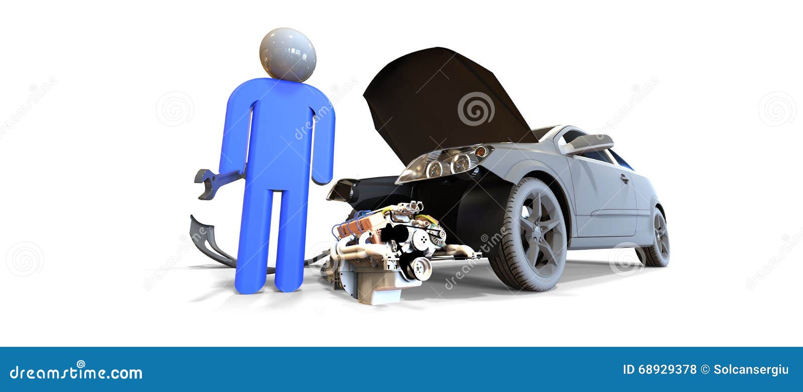 Mechanic with a Broken Car Concept Stock Illustration - Illustration of ...