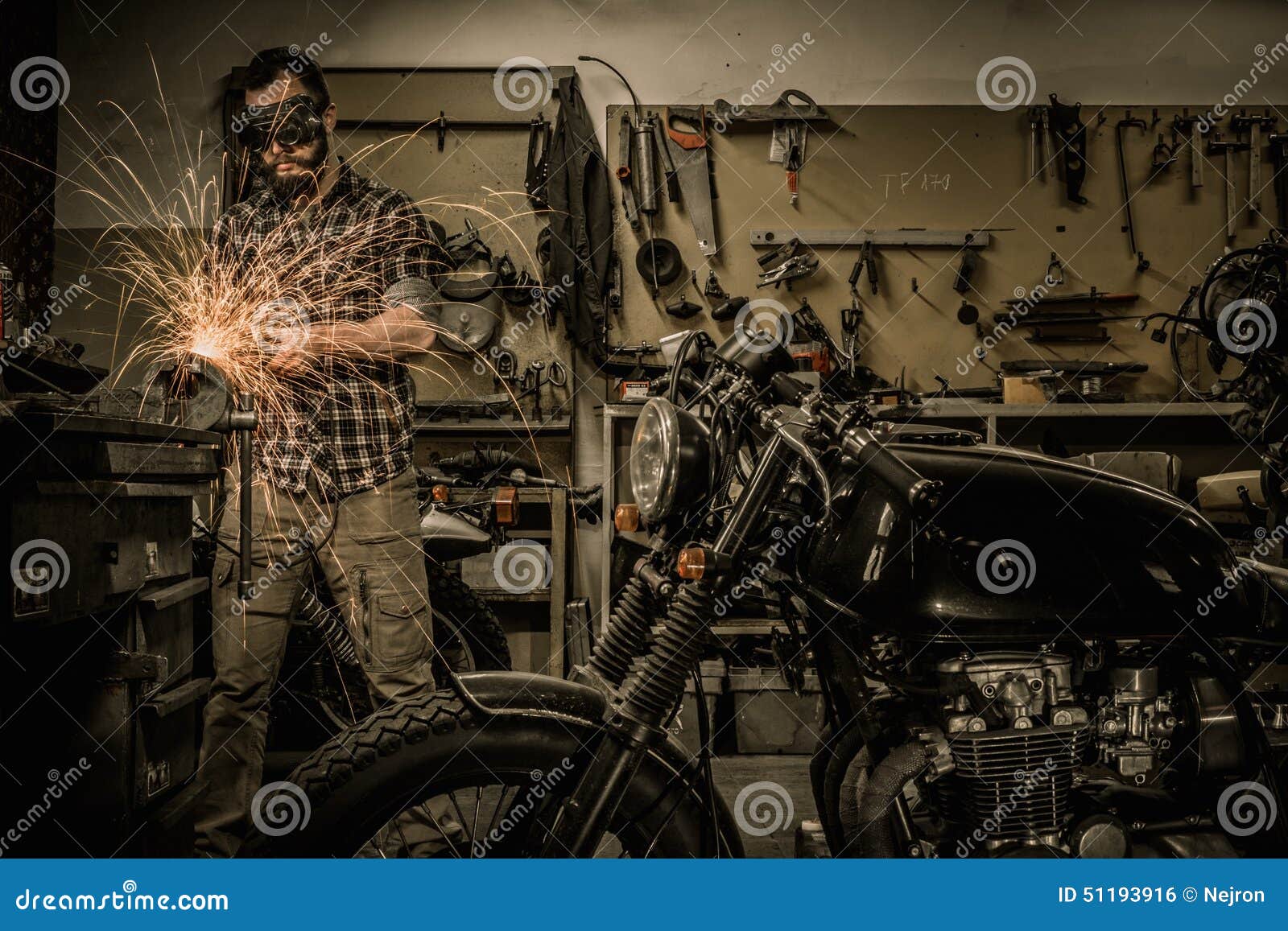 Mechanic Building Customs Motorcycle Stock Photo - Image of built, carb ...