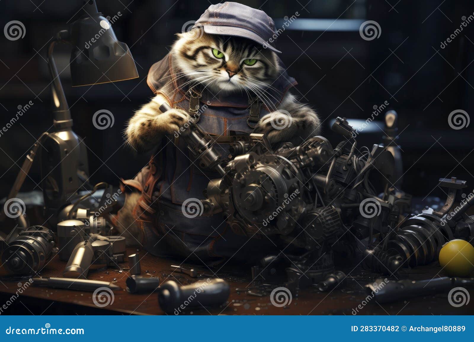 Mechanic Cat at Work. Generative AI Stock Illustration - Illustration ...